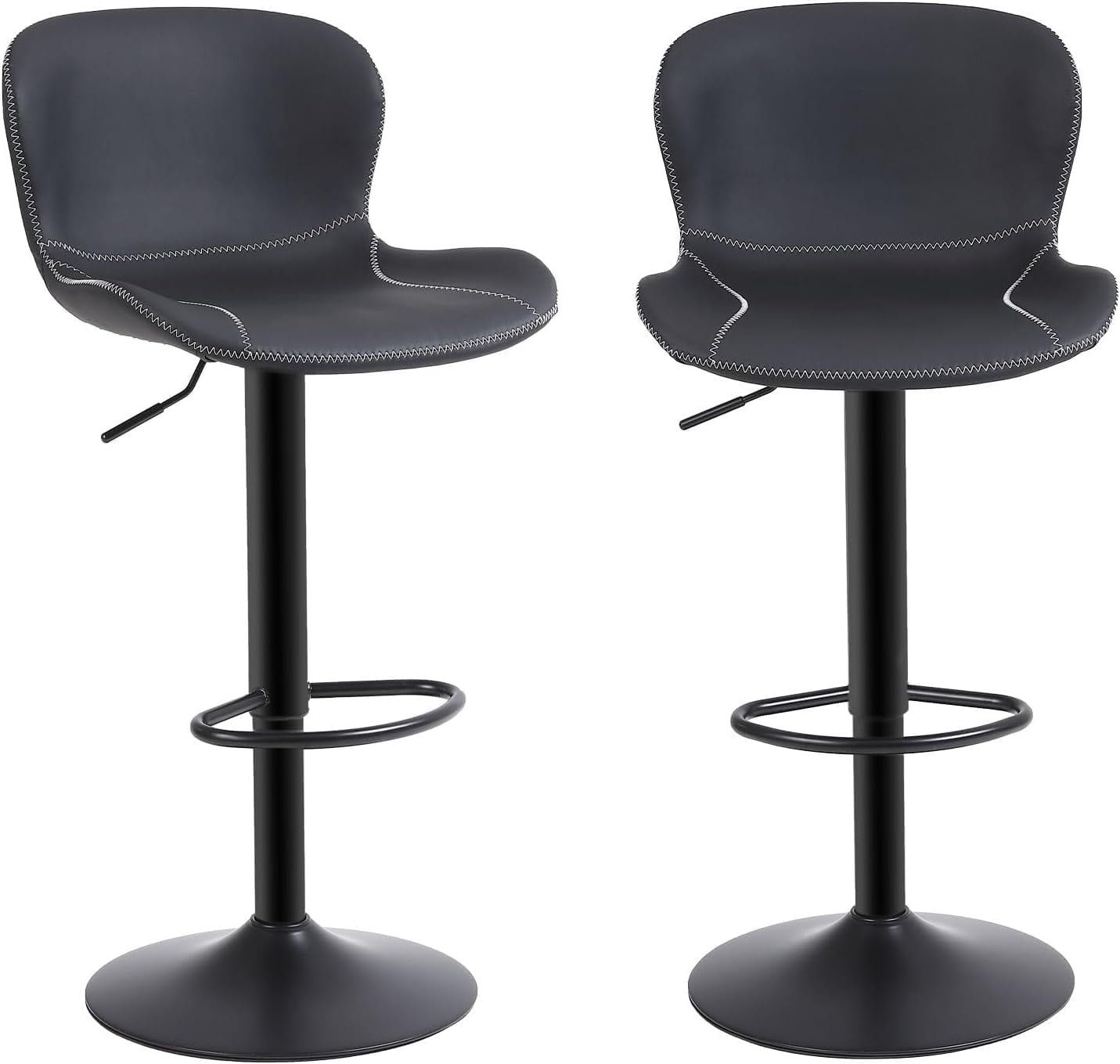 Bar Stools Set of 2, PU Leather Counter Height Barstools with Back, Height Adjustable Swivel Bar ...