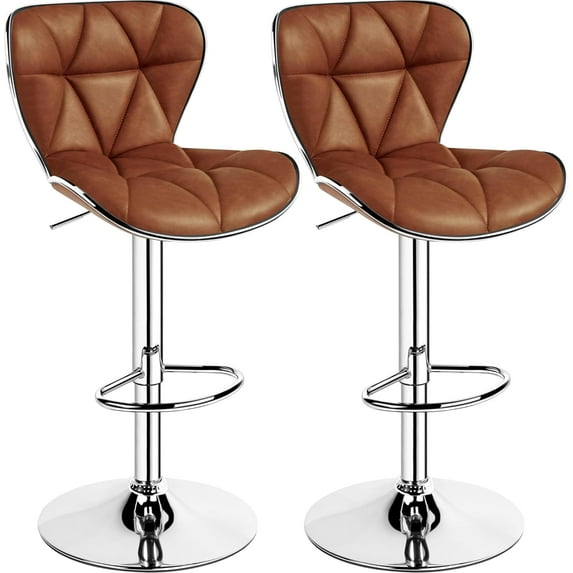Bar Stools Set of 2, PU Leather Swivel Bar Stools with Shell , Armless ...