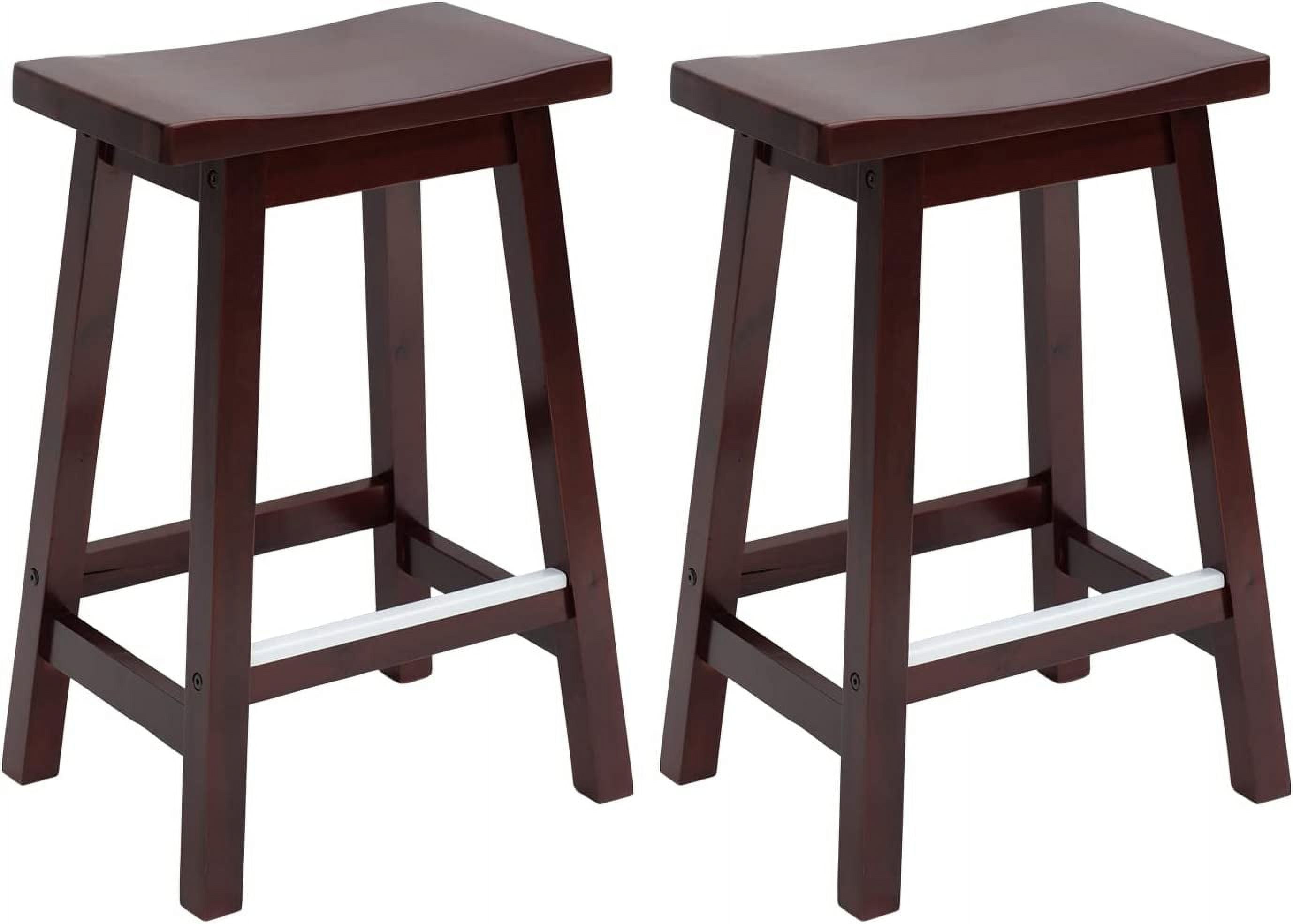 Bar Stools Set of 2, 24-Inch Height Solid Wooden Saddle-Seat Stools for ...