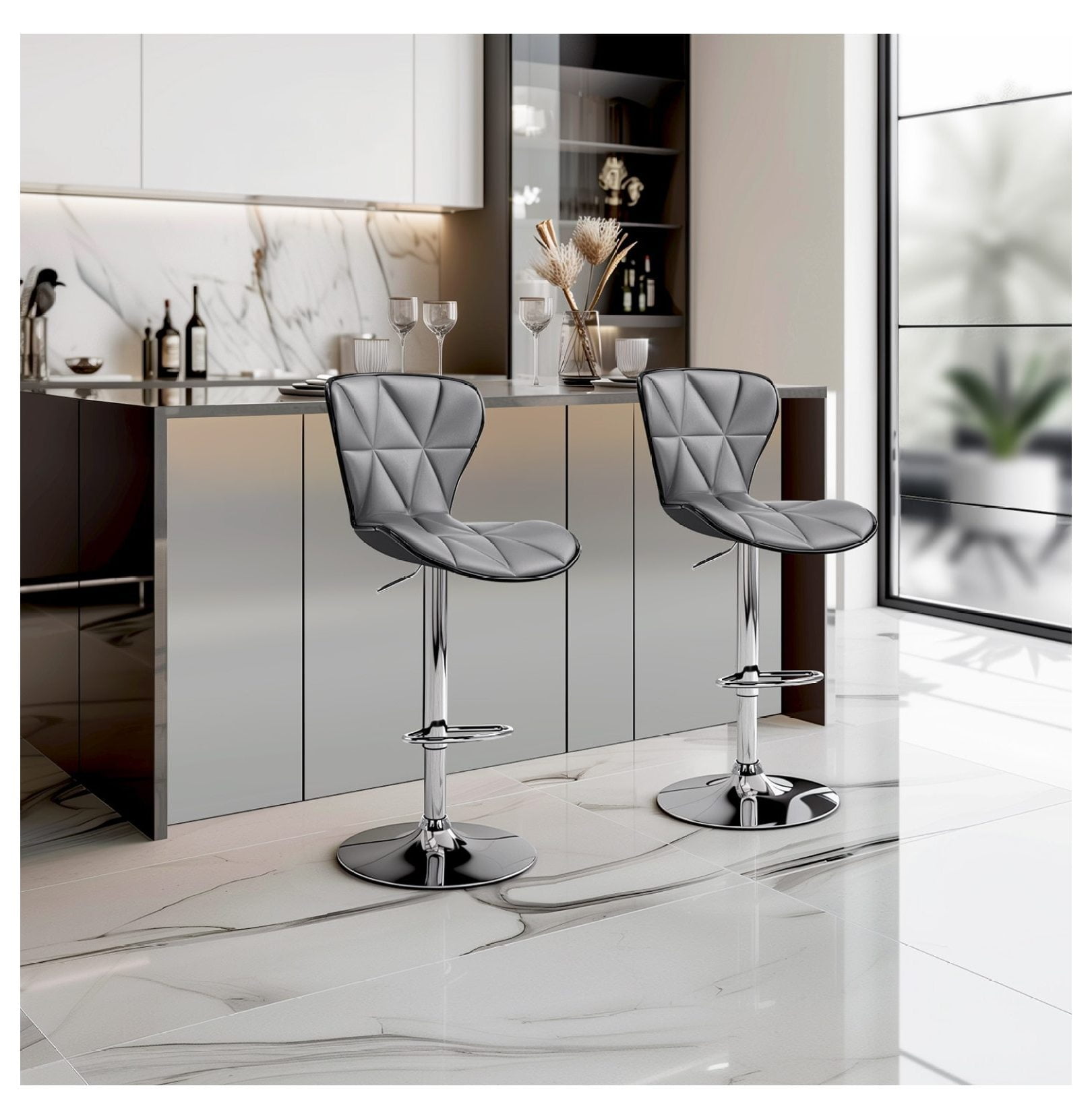Bar Stools Set of 2, Swivel Adjustable Counter Height Barstools with ...