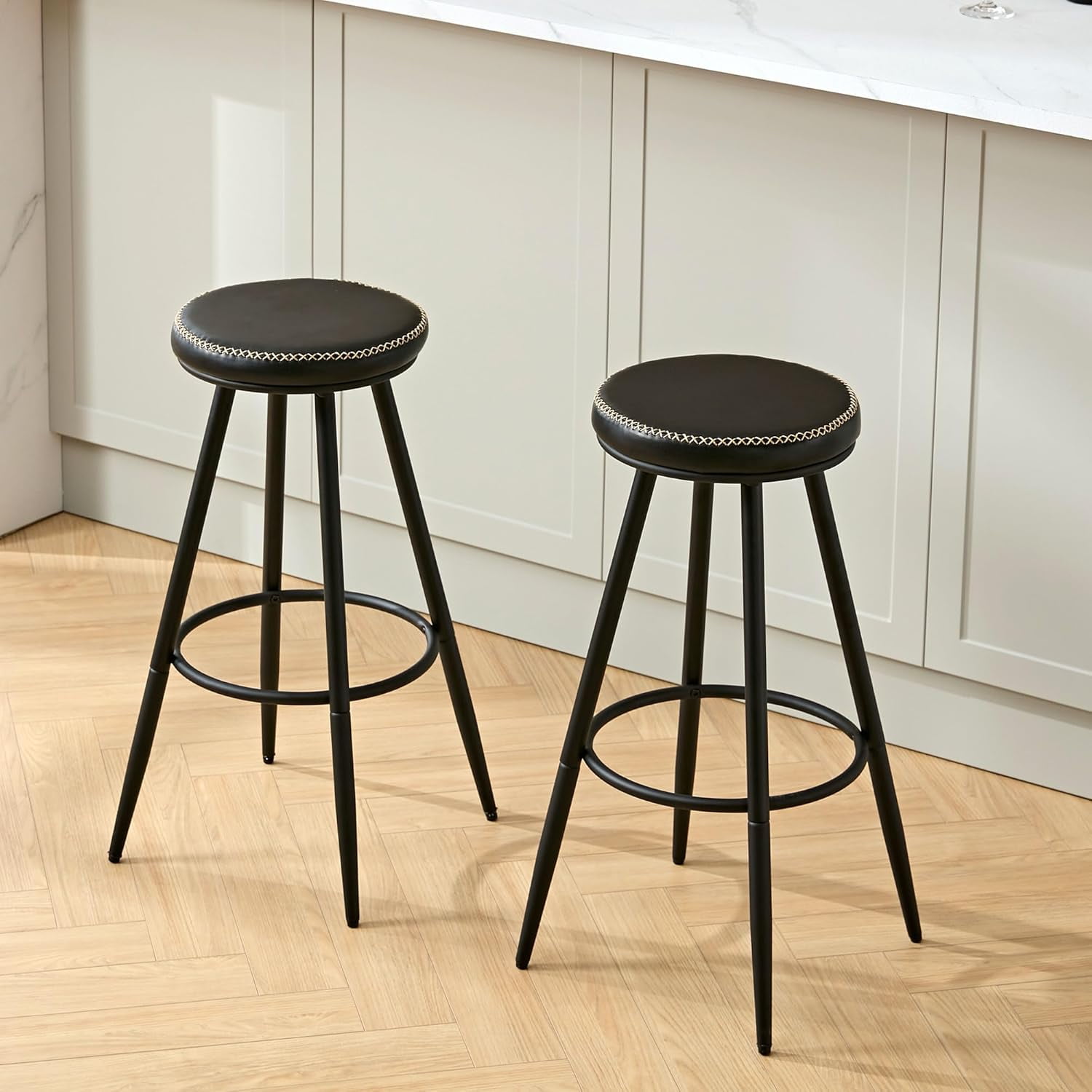 Bar Stools Set of 2, Swivel Backless 28" Counter Height Bar Stools for ...