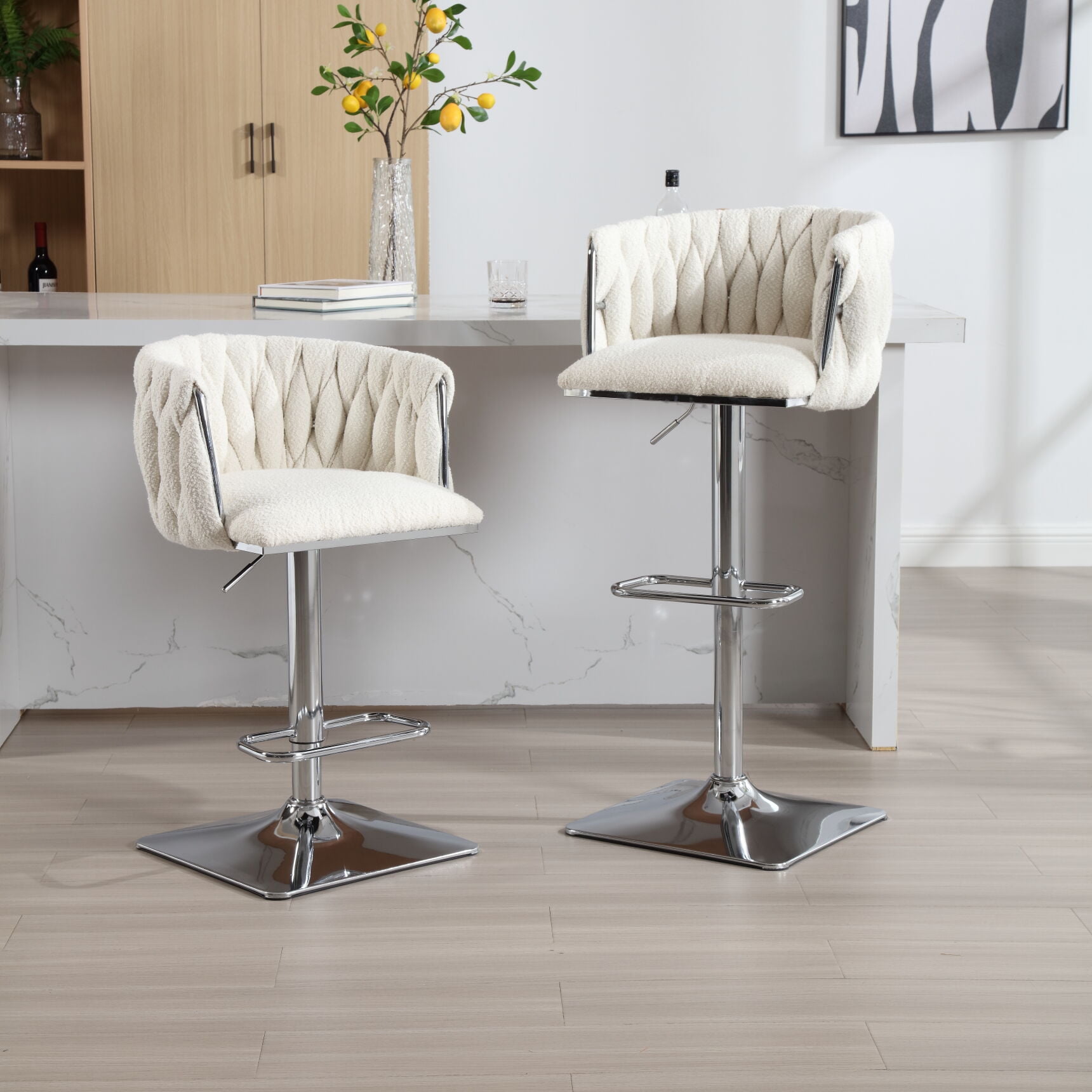 Bar Stools Set of 2, Swivel Barstools with Back and Widen Metal Base ...