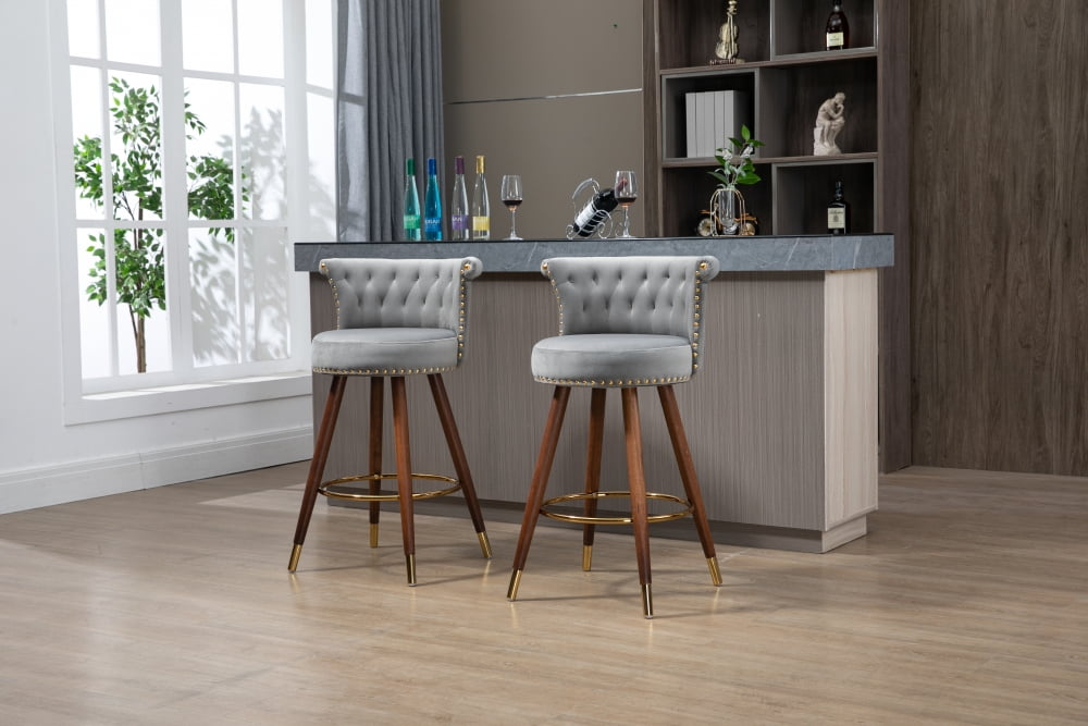 Bar Stools Set of 2,Upholstered Counter Height Bar Chairs with Rivet ...