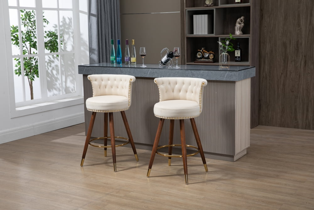 Bar Stools Set of 2,Upholstered Counter Height Bar Chairs with Rivet ...