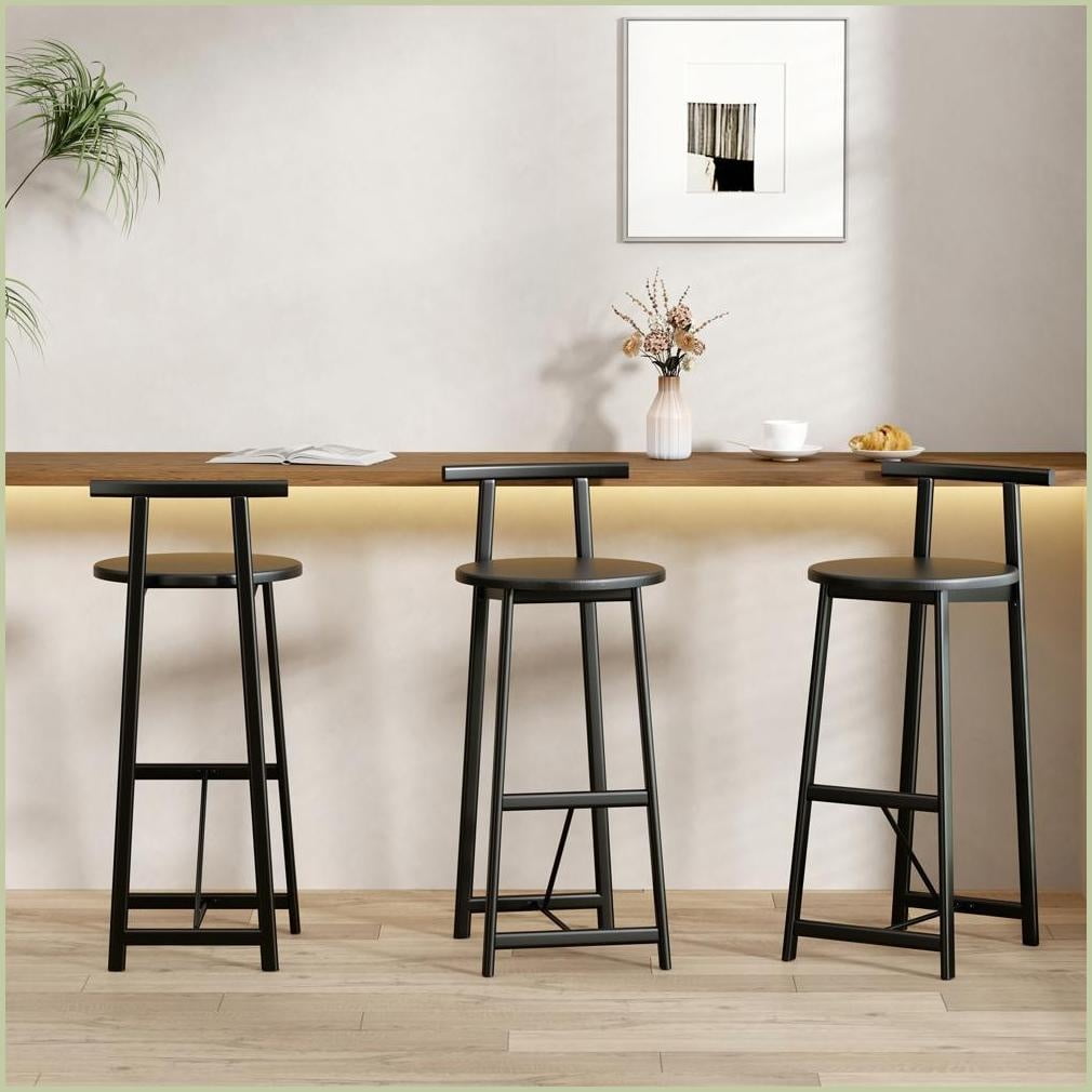 Bar Stools Set of 3 Counter Height Modern Metal Frame MDF Seat Black ...