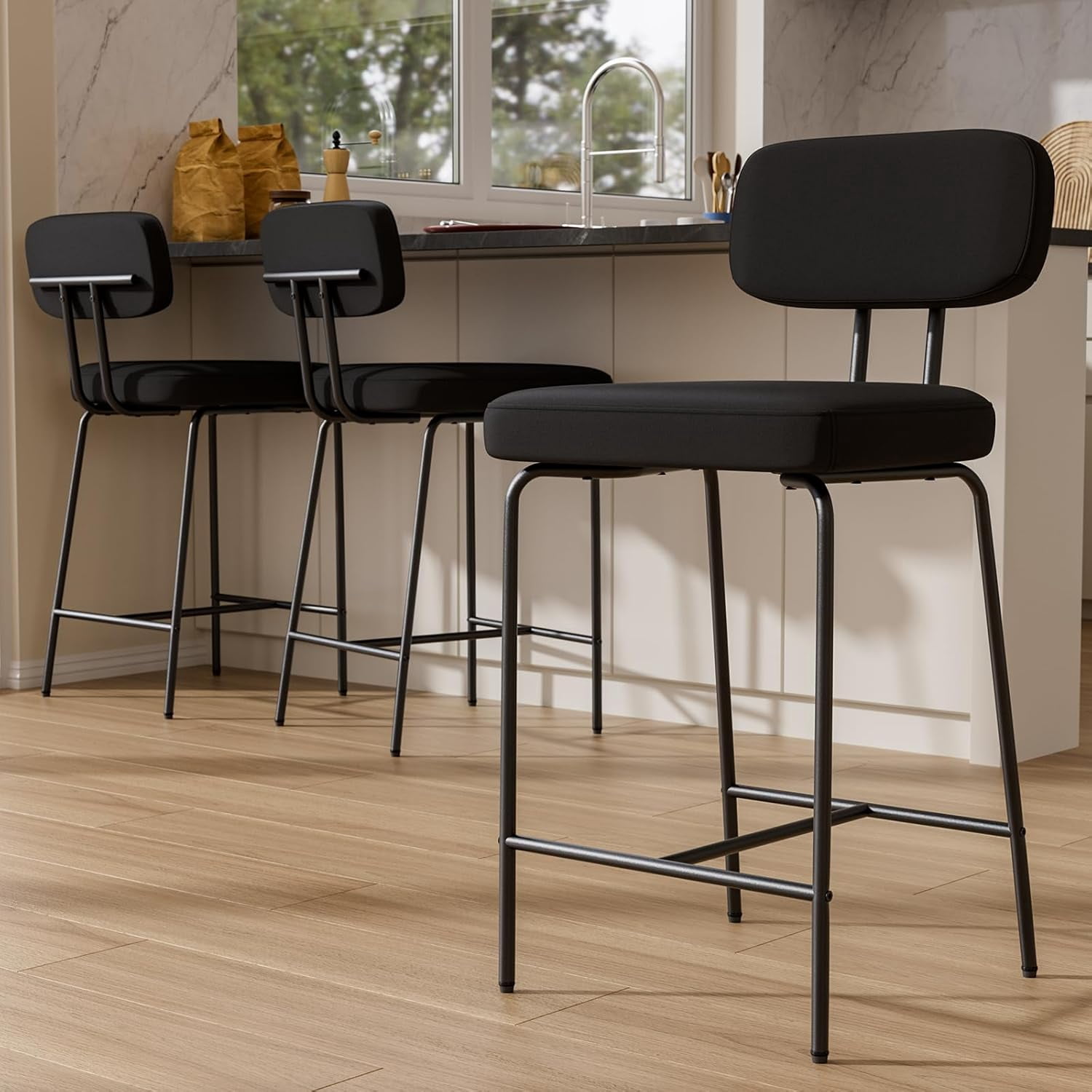 Bar Stools Set of 3, Kitchen Counter stools with Backs and Metal Legs ...