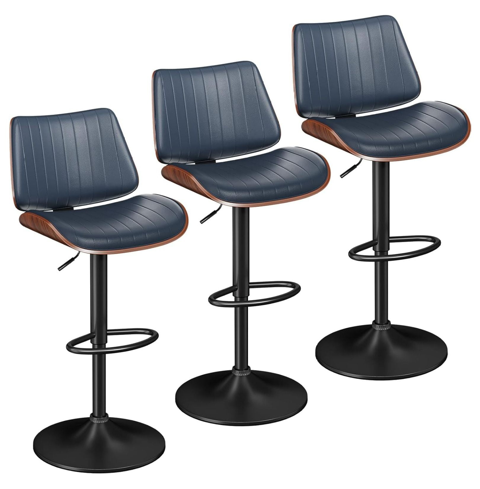 Bar Stools Set of 3, Modern Bar Stools with Bentwood Back and Leather ...