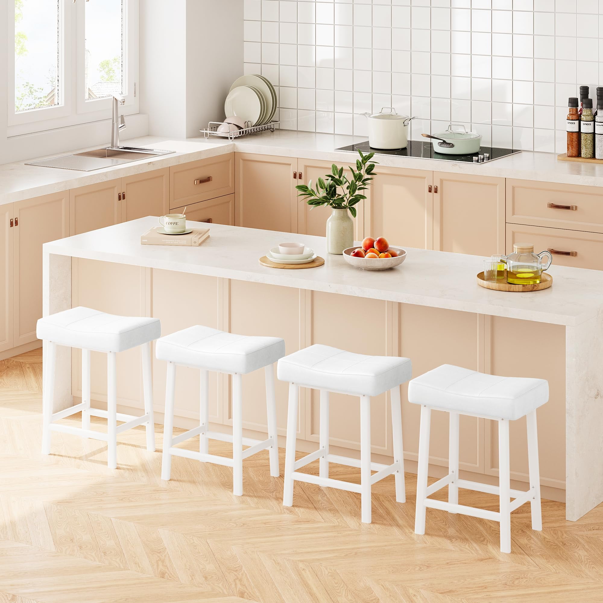 Bar Stools Set of 4, 24" Counter Height Upholstered Padded Barstools ...