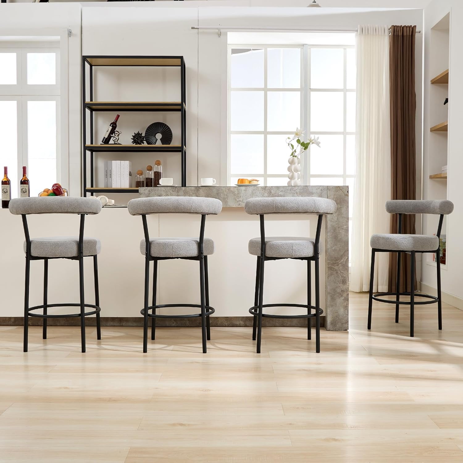 Bar Stools Set of 4, 28 Inches Counter Height Bar Stools with Curved ...