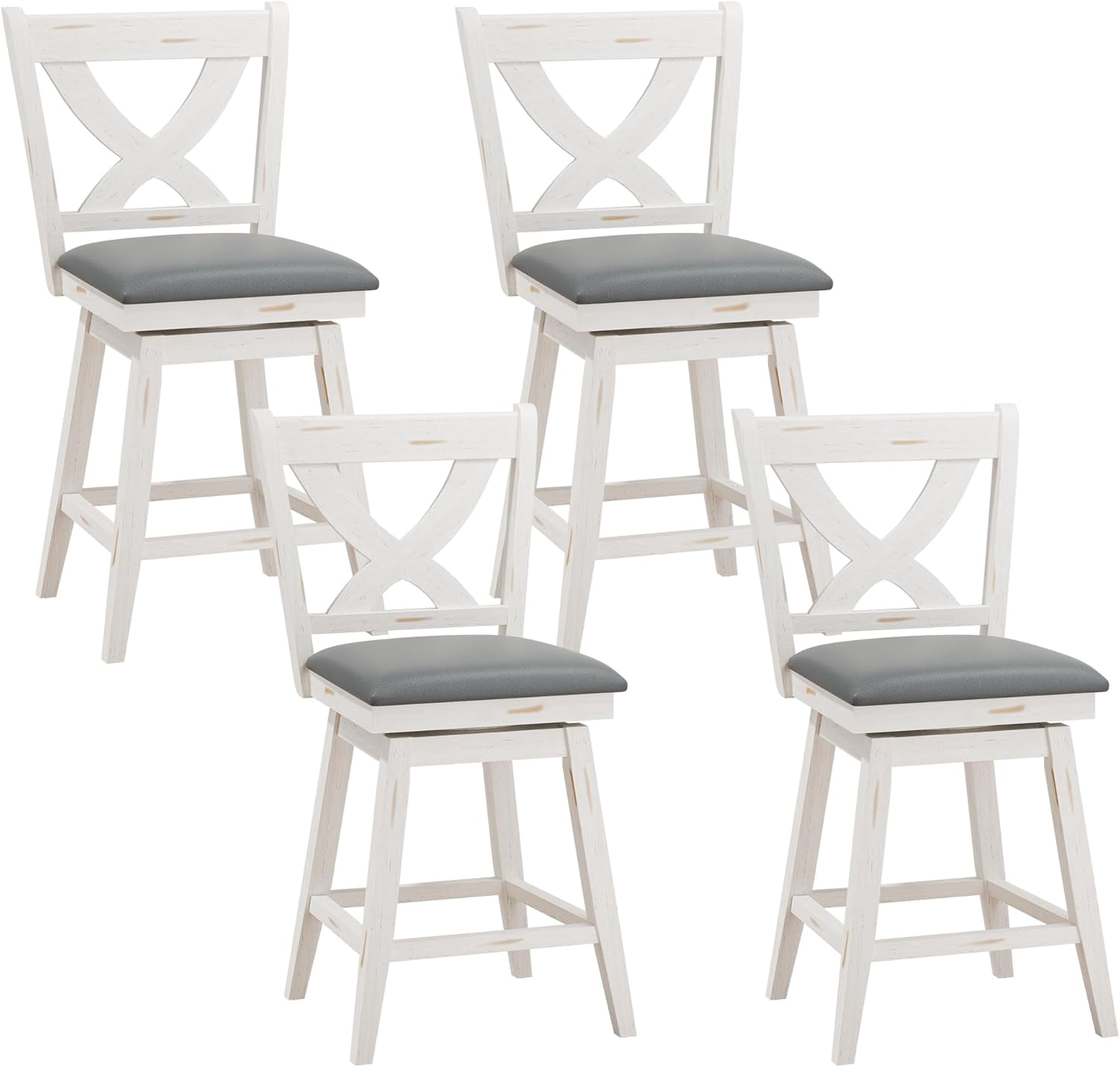 Bar Stools Set of 4, 360 Degree Swivel Counter Height Bar Chairs with X ...