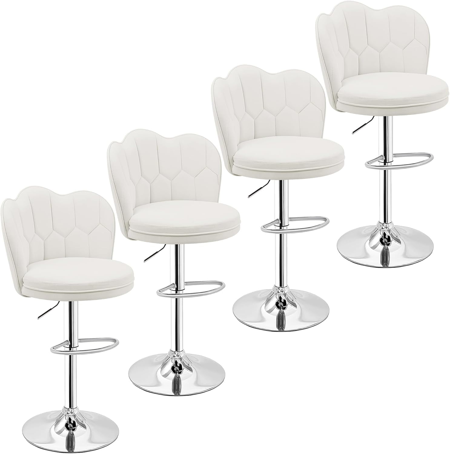 Bar Stools Set of 4, Adjustable Barstools with Back, Velvet Armless ...