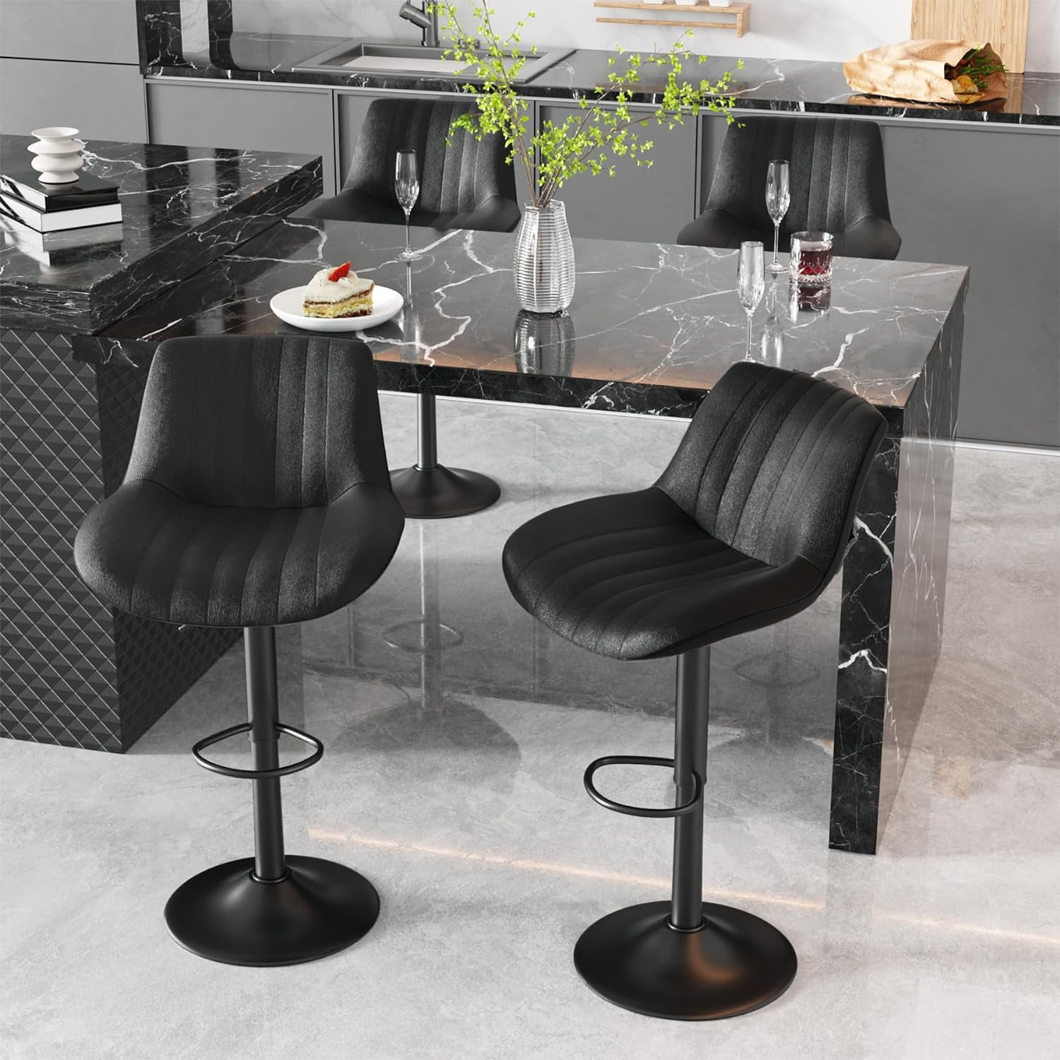 Bar Stools Set of 4, Adjustable Modern Swivel Bar Stools with Backs ...