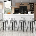 Bar Stools Set of 4 Bar Height Metal Barstools with Wood Seat Low Back ...