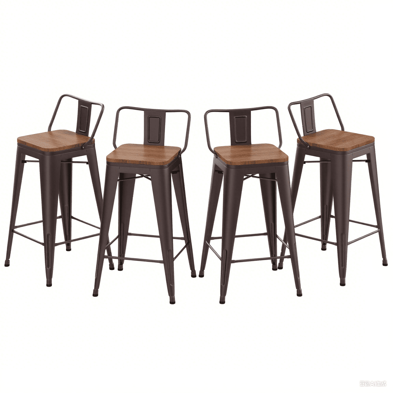 Bar Stools Set of 4 Bar Height Metal Barstools with Wood Seat Low Back ...