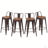 Bar Stools Set of 4 Bar Height Metal Barstools with Wood Seat Low Back ...