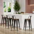 Bar Stools Set of 4 Bar Height Metal Barstools with Wood Seat Low Back ...