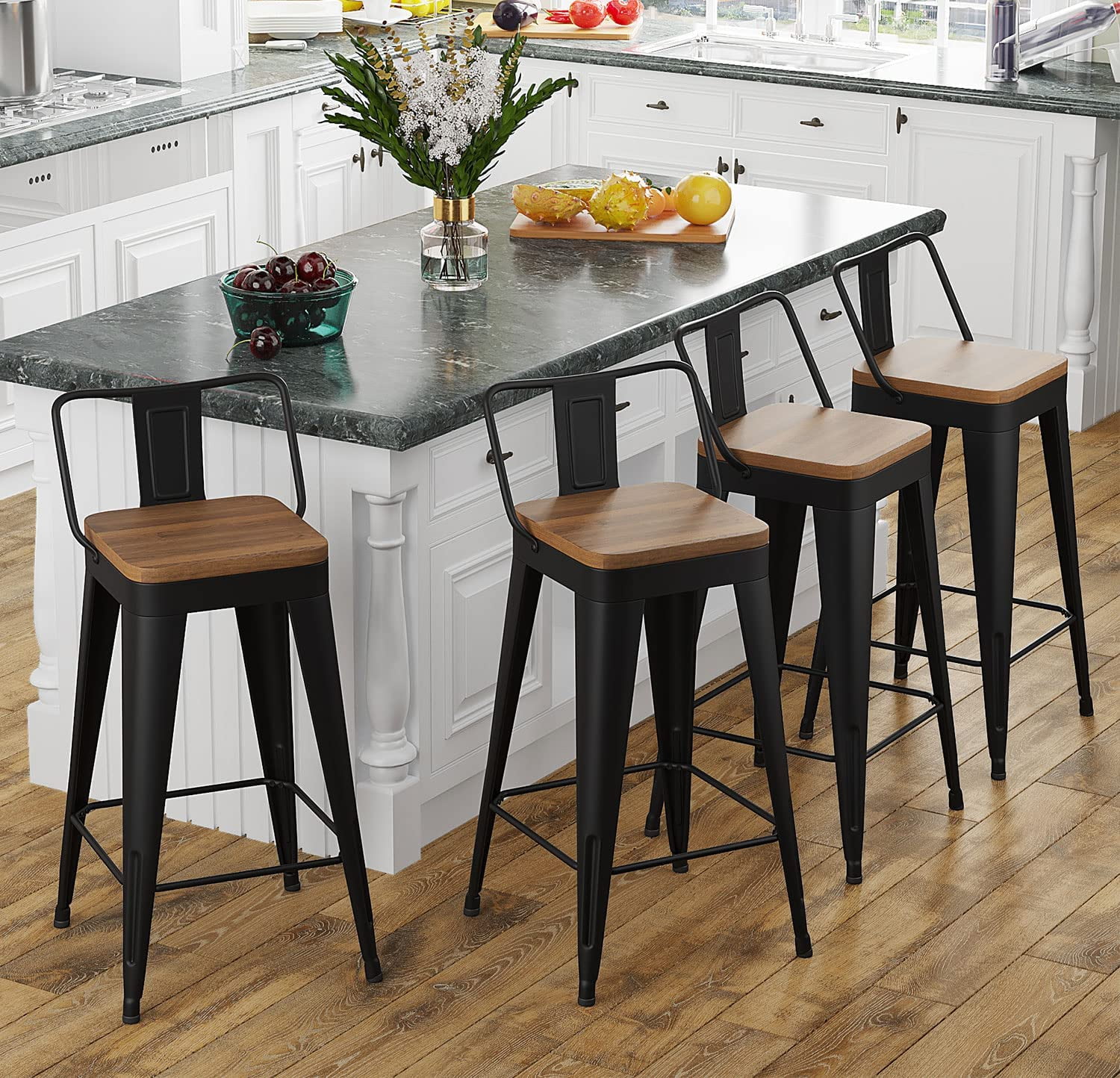 Bar Stools Set of 4 Metal Bar Stool Counter Height Bar Stools White ...