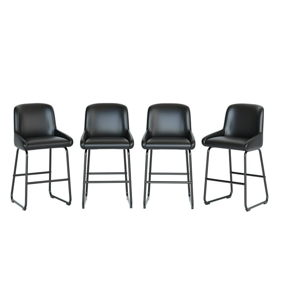 Bar Stools Set of 4, PU Leather Counter Height Barstools with Back and ...