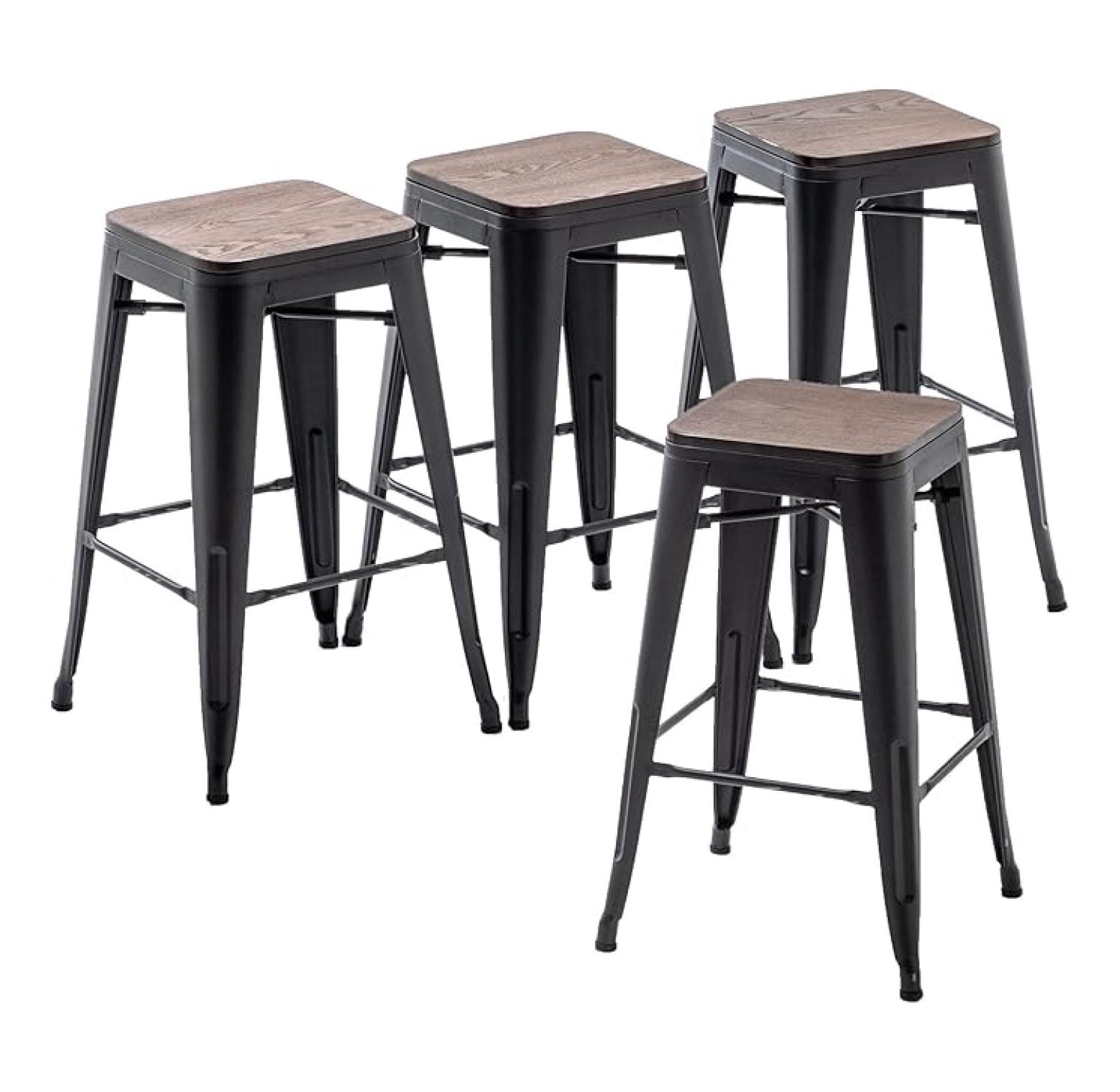 Bar Stools Set of 4 with Wooden Seat Backless Barstools Industrial ...