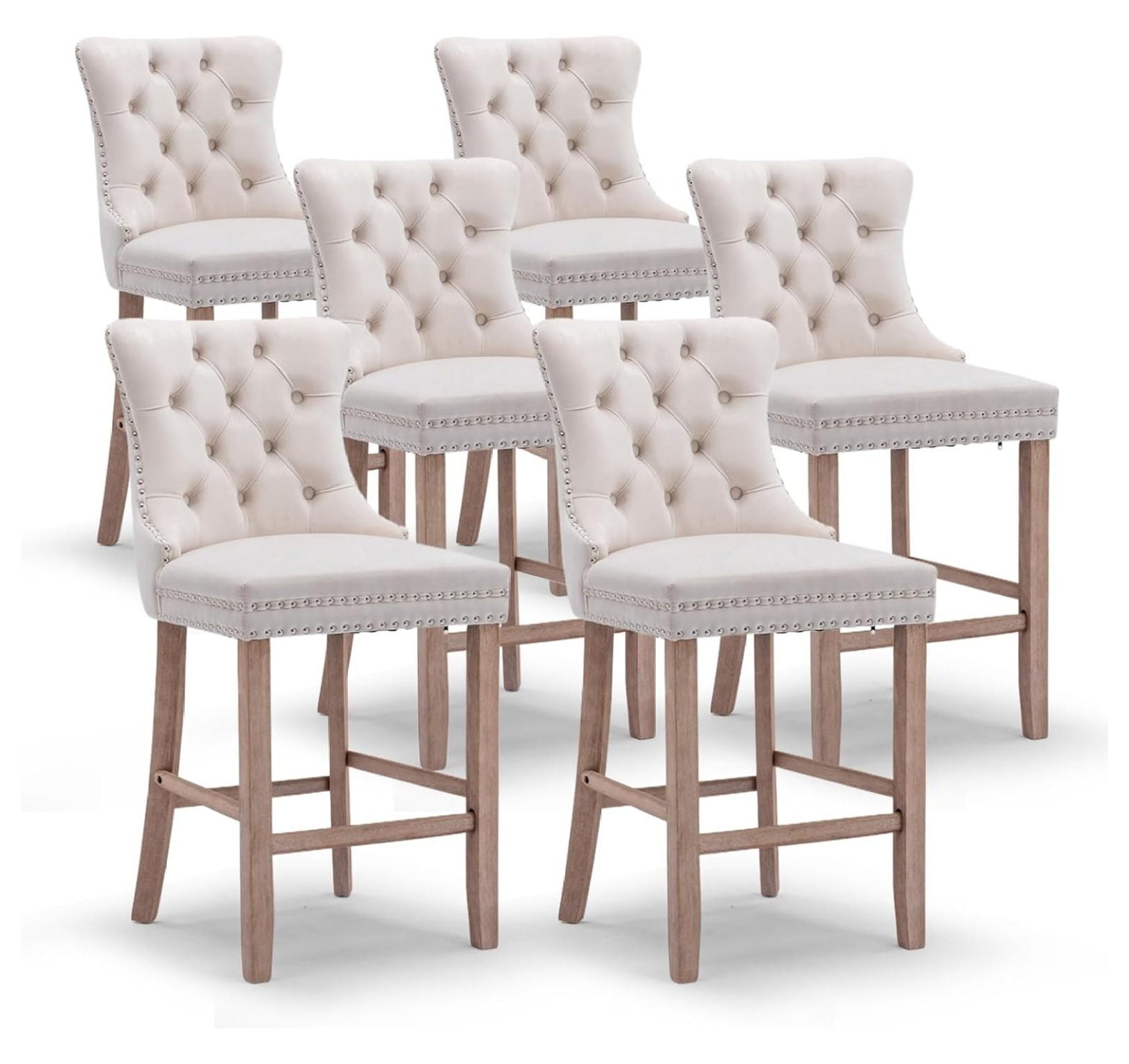 Bar Stools Set of 6, Velvet Upholstered Bar Stool for Kitchen Island ...