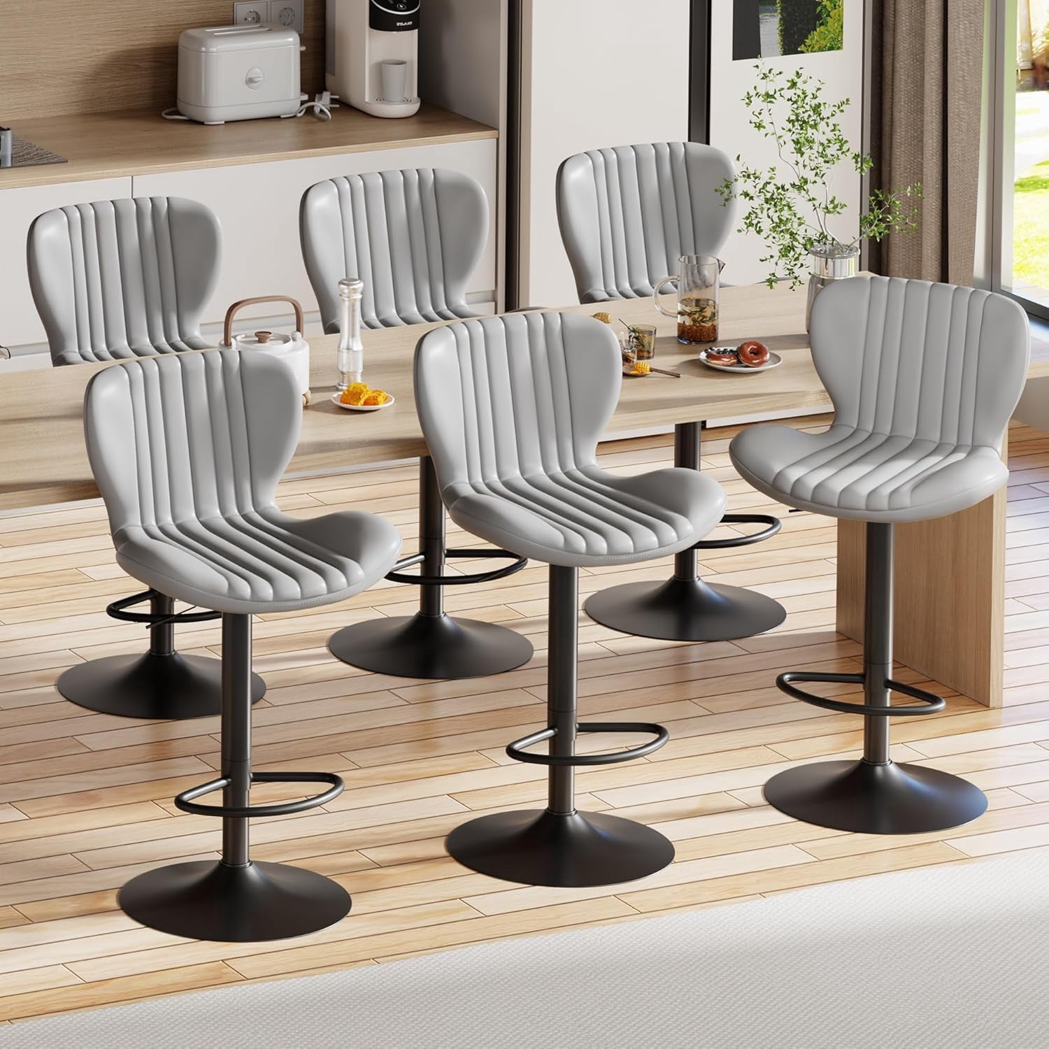 Bar Stools Set of Modern Swivel Bar Chairs Counter Height Faux Leather ...