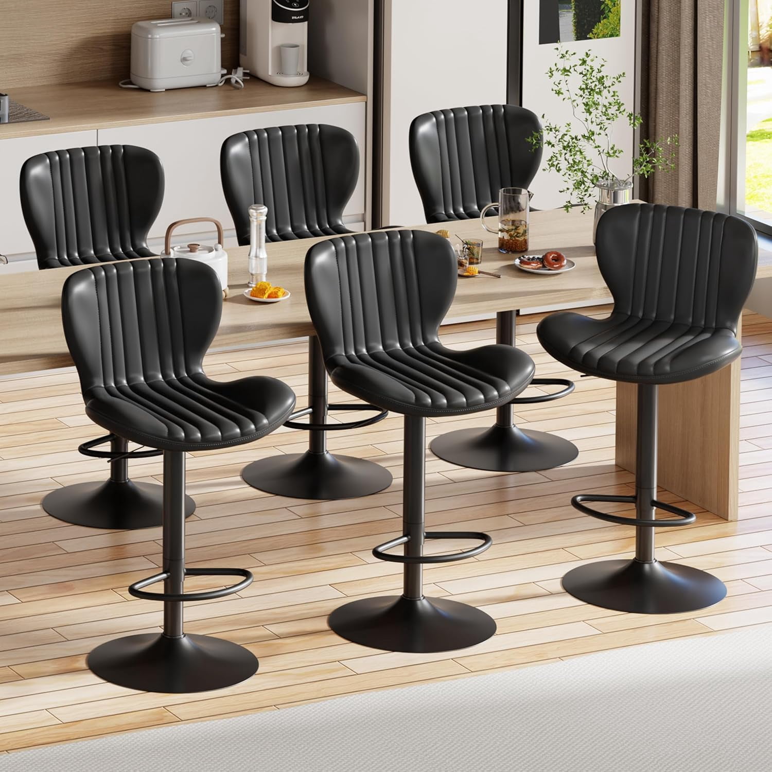 Bar Stools Set of Modern Swivel Bar Chairs Counter Height Faux Leather ...