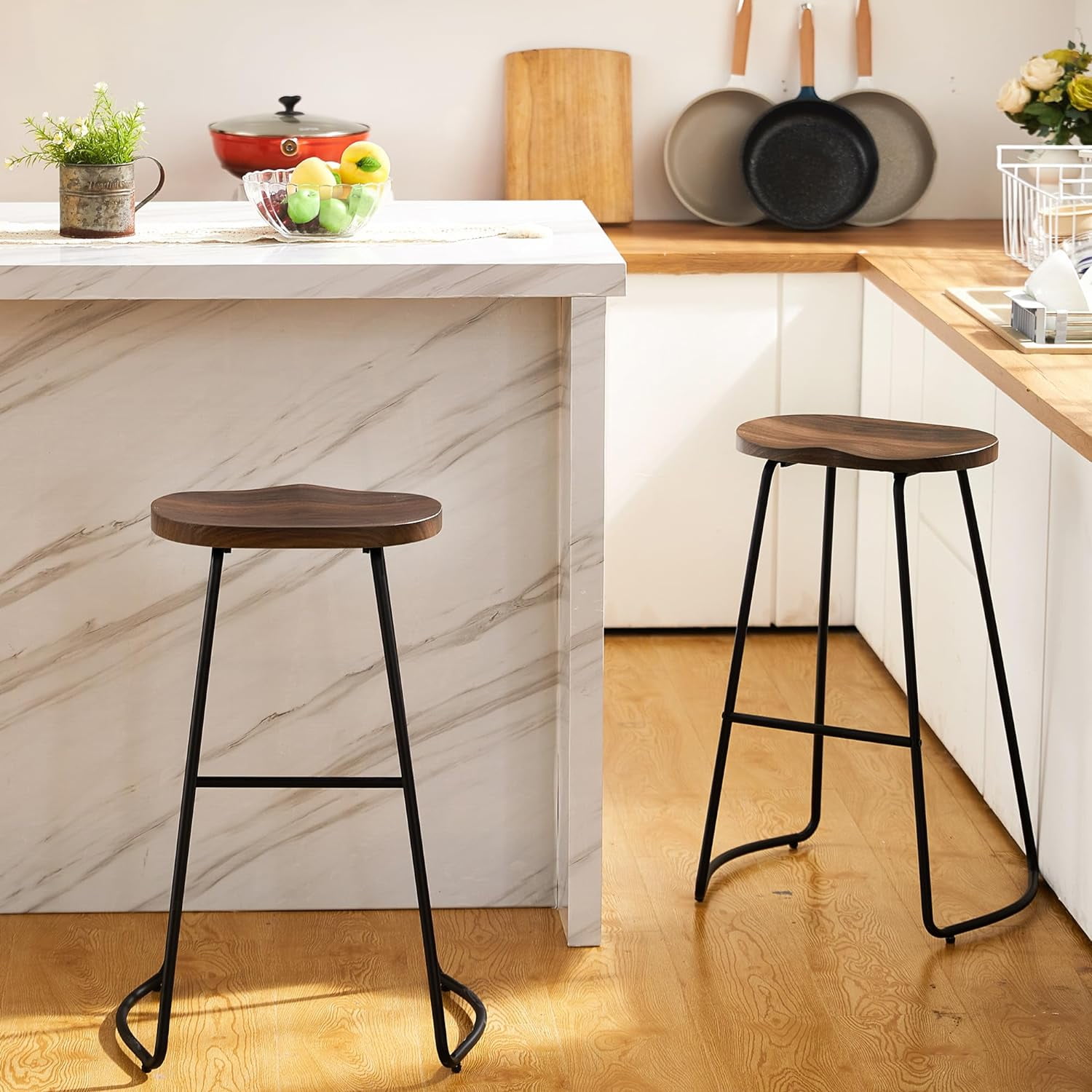 Bar Stools Solid Wood Barstools 26" Counter Height Bar Stools with ...