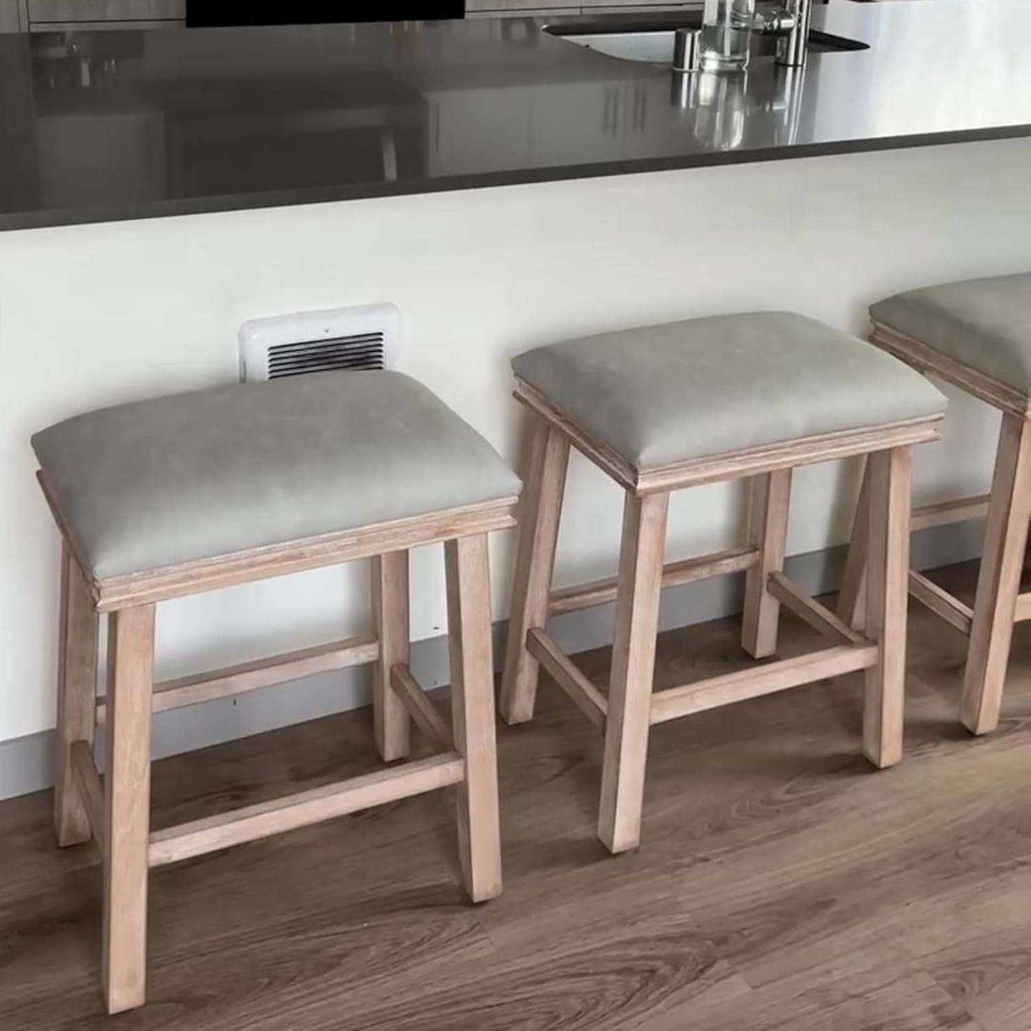 Bar Stools - Solid Wood Legs Counter Height Barstools with Upholstered ...