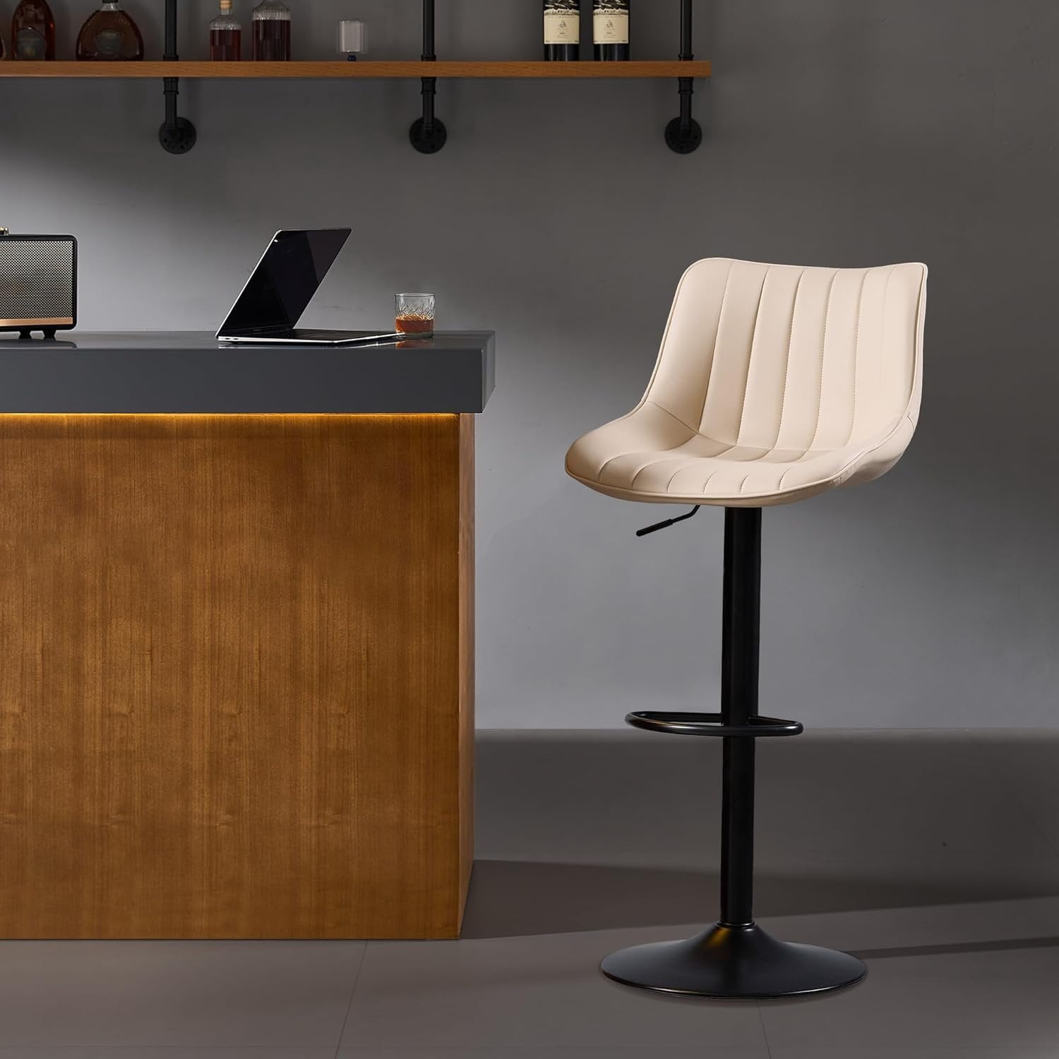 Bar Stools, Swivel Counter Height Barstools with , Adjustable Faux PU ...