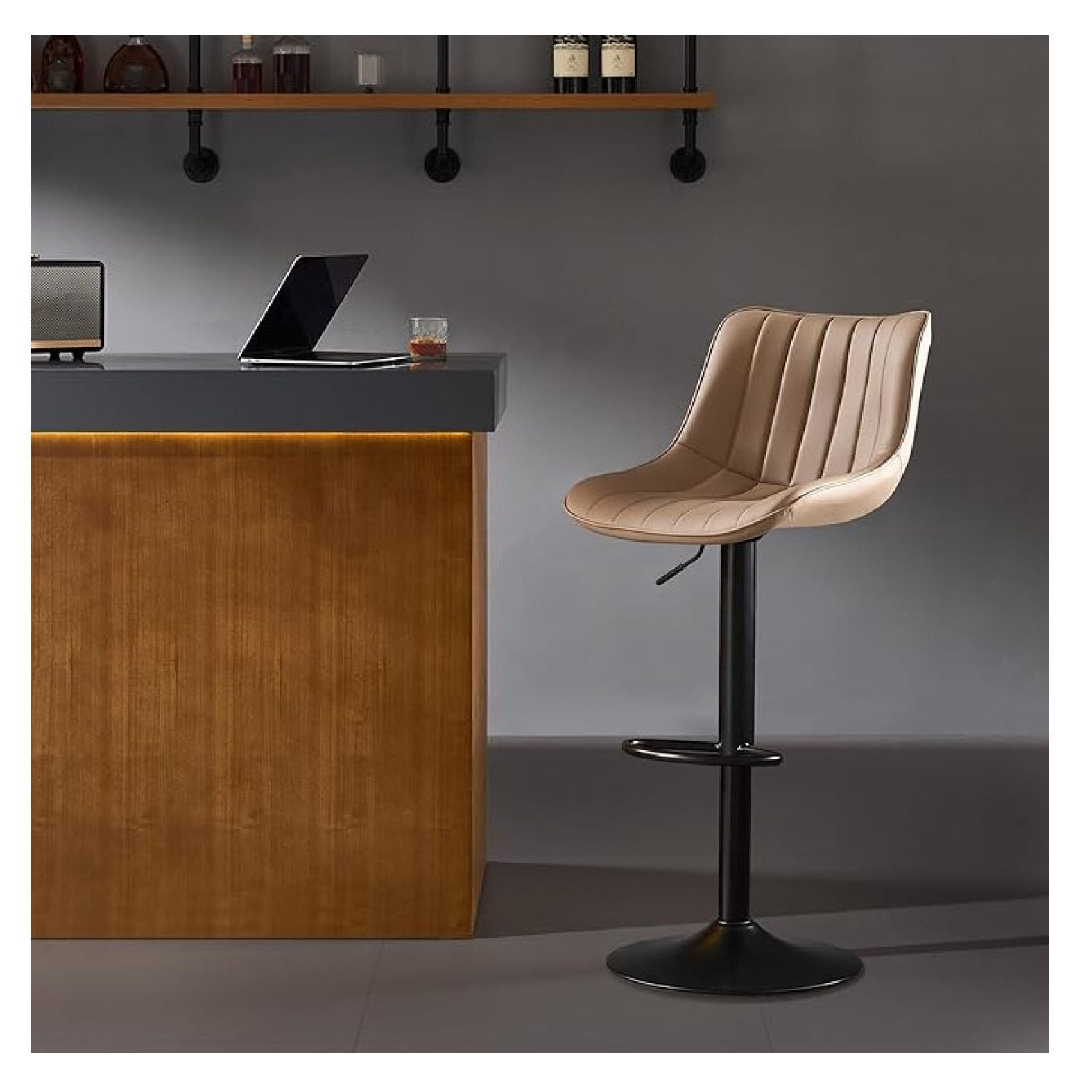 Bar Stools, Swivel Counter Height Barstools with Back, Adjustable Faux ...