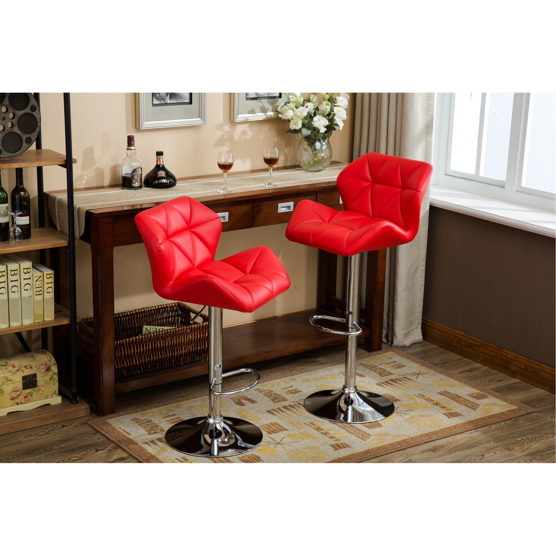 Bar Stools with Swivel and Height Adjustment | Diamond-Tufted Design ...