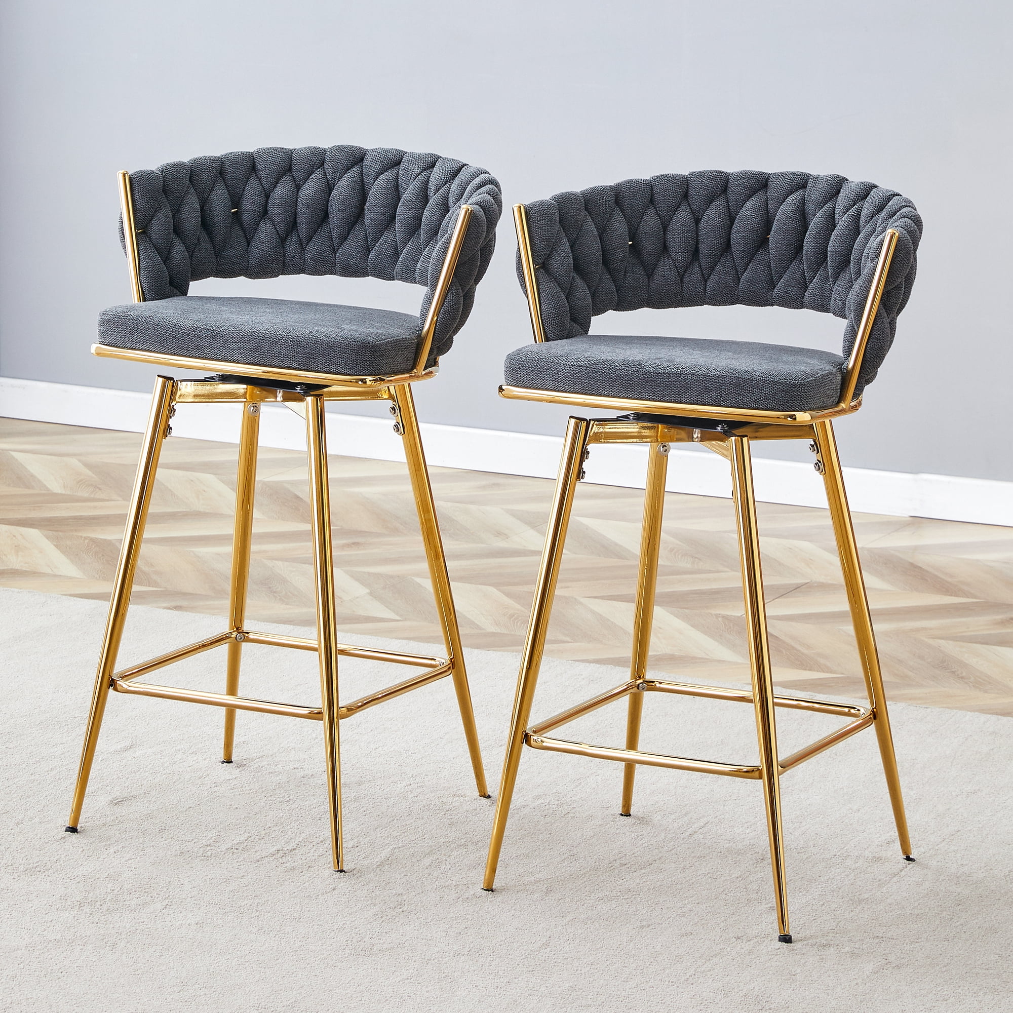 Bar Stools Swivel Set of 2 Counter Height Metal Modern Tall Chairs with ...