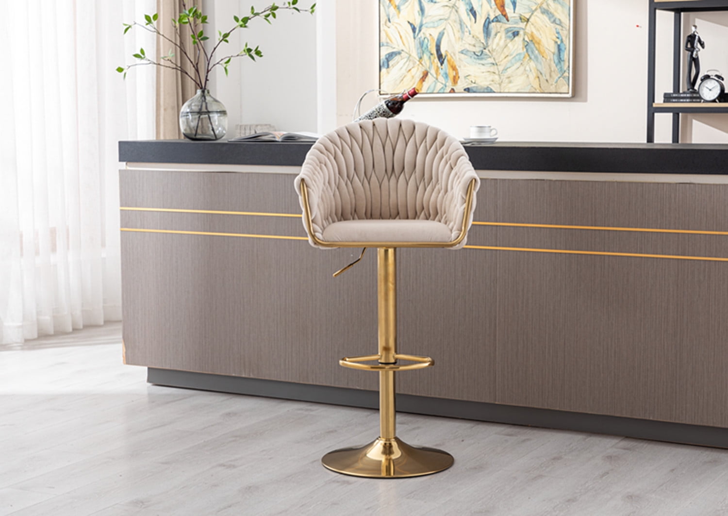 Bar Stools, Swivel Bar Stools with Footrest and Back Vintage Velvet ...