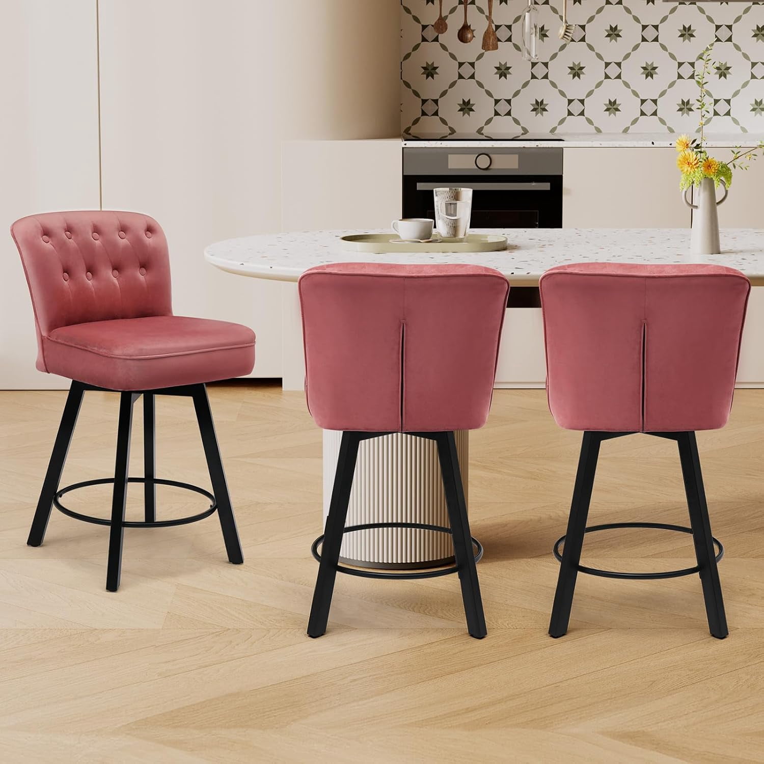 Bar Stools Teddy Counter Height Swivel Chair with Wide Upholstered Seat ...