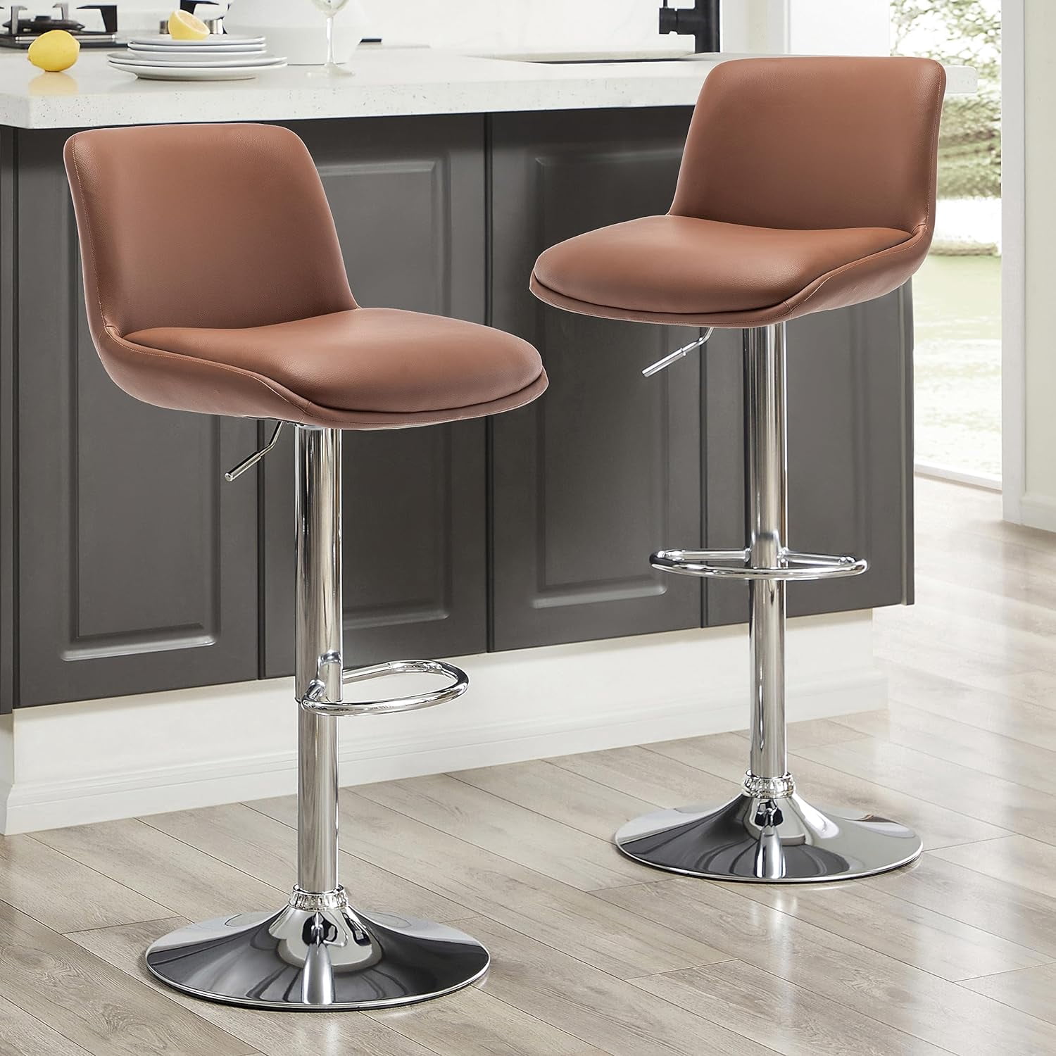 Bar Stools Upholstered Swivel Stool with Back for Bar and Counter ...