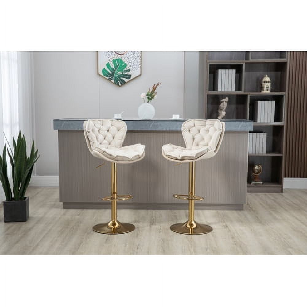 Bar Stools,Velvet Swivel Bar Stool with Curved Back and Footrest,Modern ...