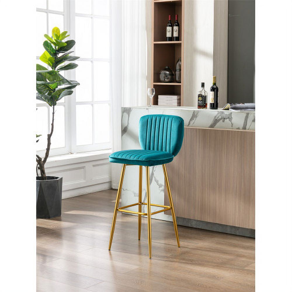 Bar Stools,Velvet Upholstered Bar Stools with Back and Footrest, Modern ...