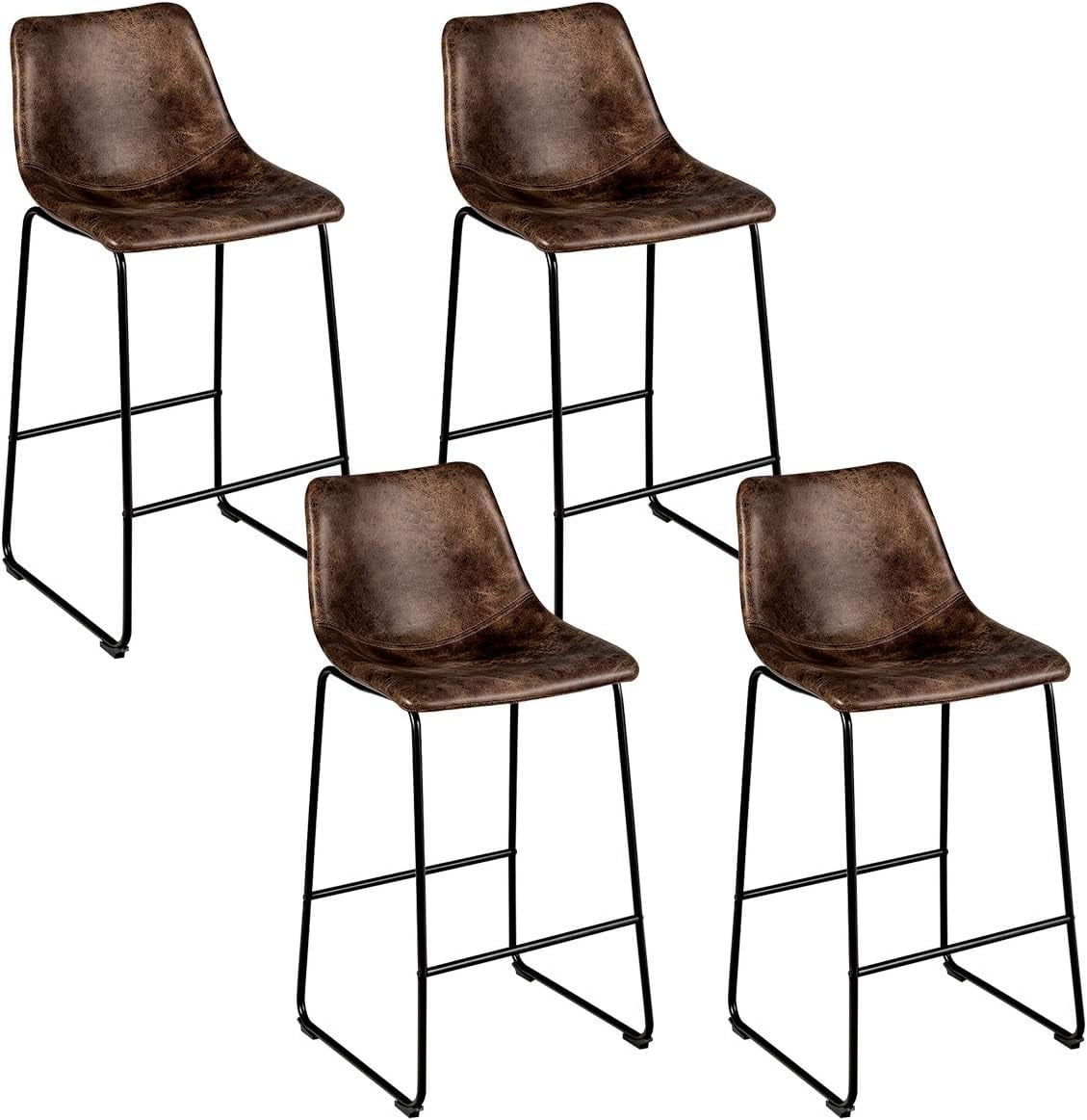 Bar Stools Vintage Faux Leather Suede Chairs with Metal Legs Back and ...