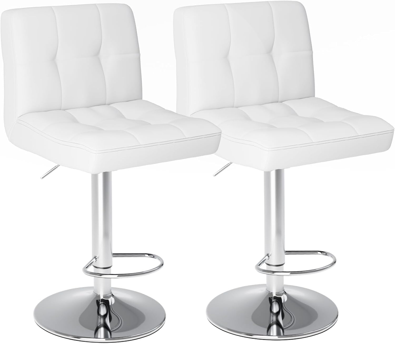 Bar Stools With Back, Adjustable and Rotating- Set of 2, White ...