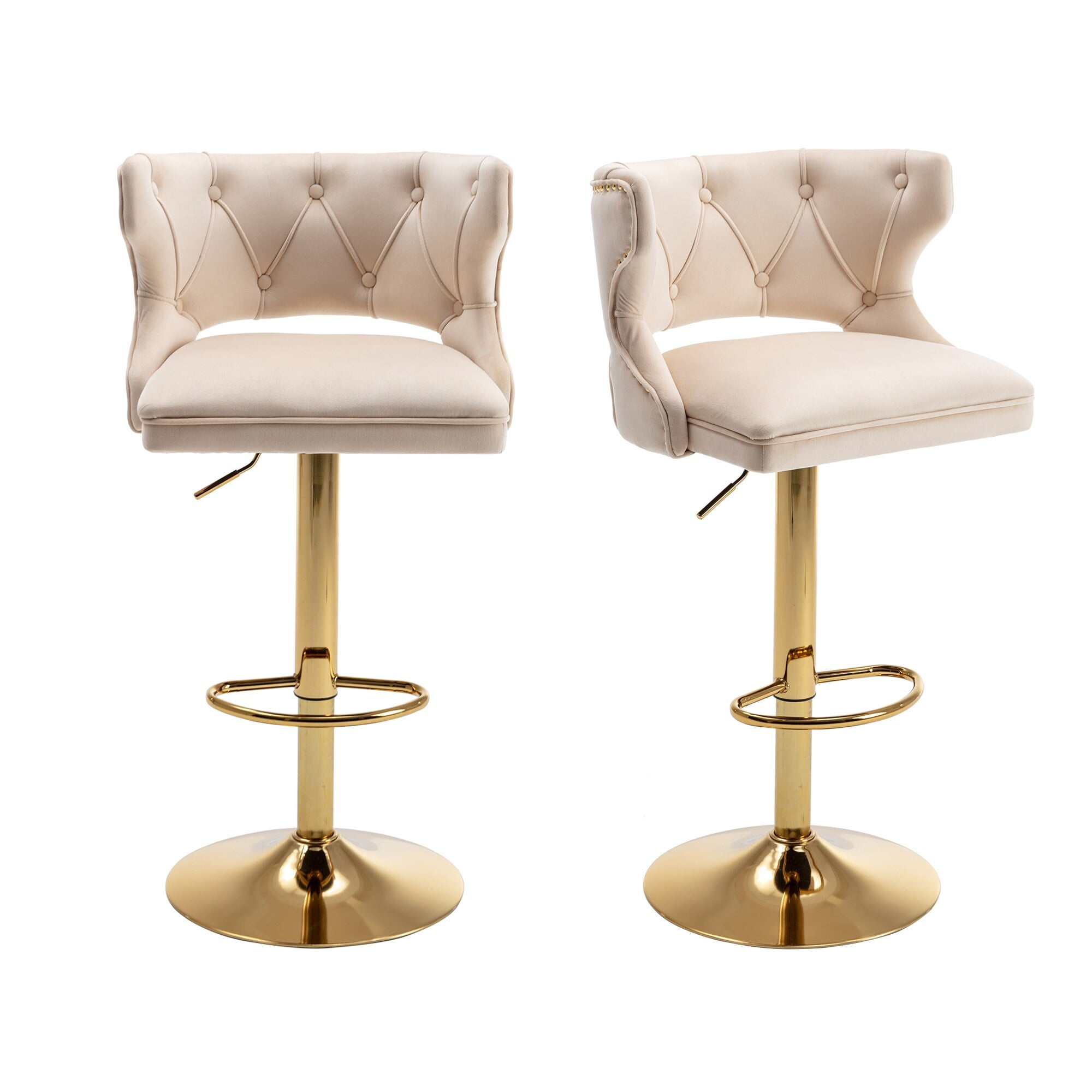 2PCS SET Bar Stools With Back and Footrest Beige - Walmart.com