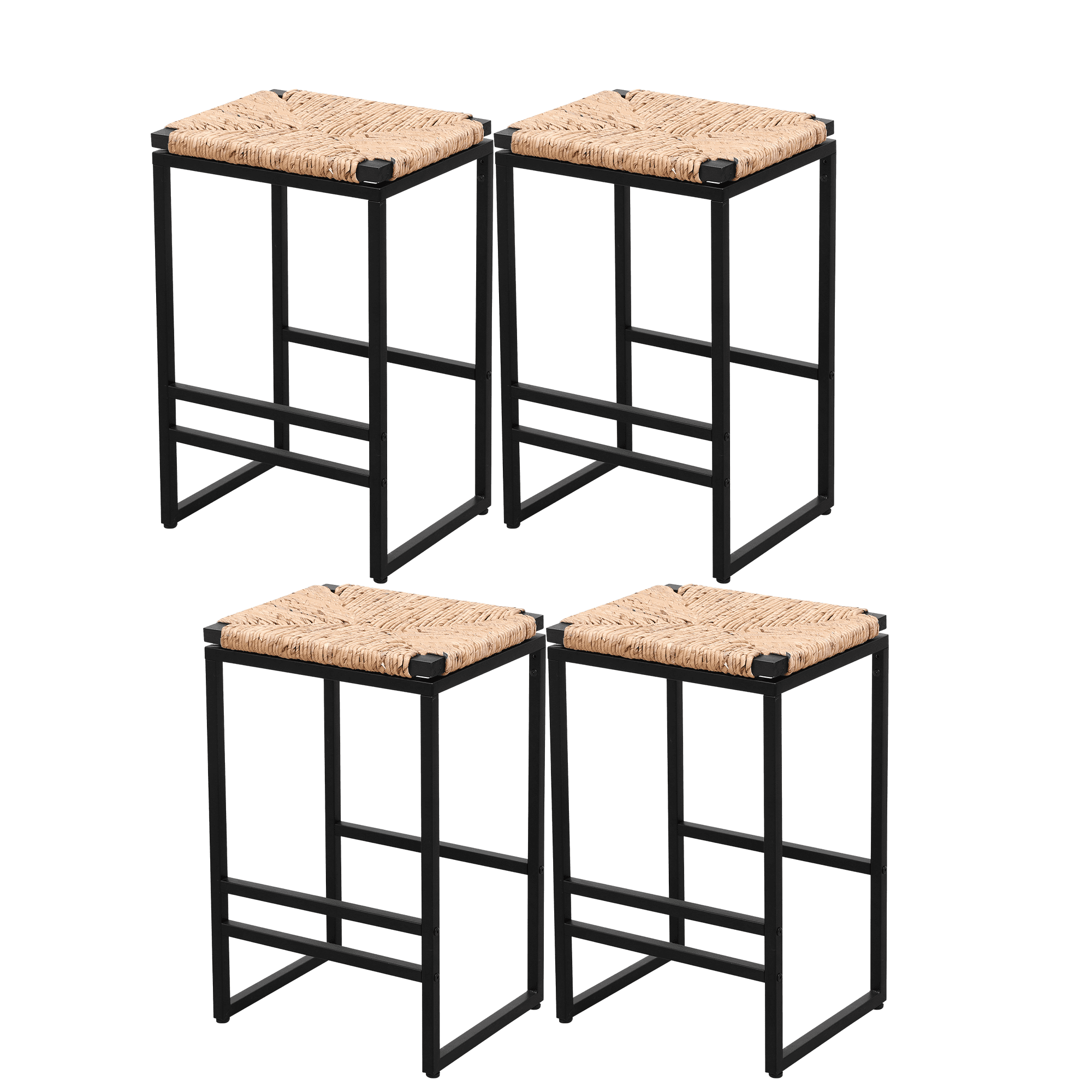 Bar Stools Without Back, Metal Legs, Water Hyacinth Woven Kitchen ...