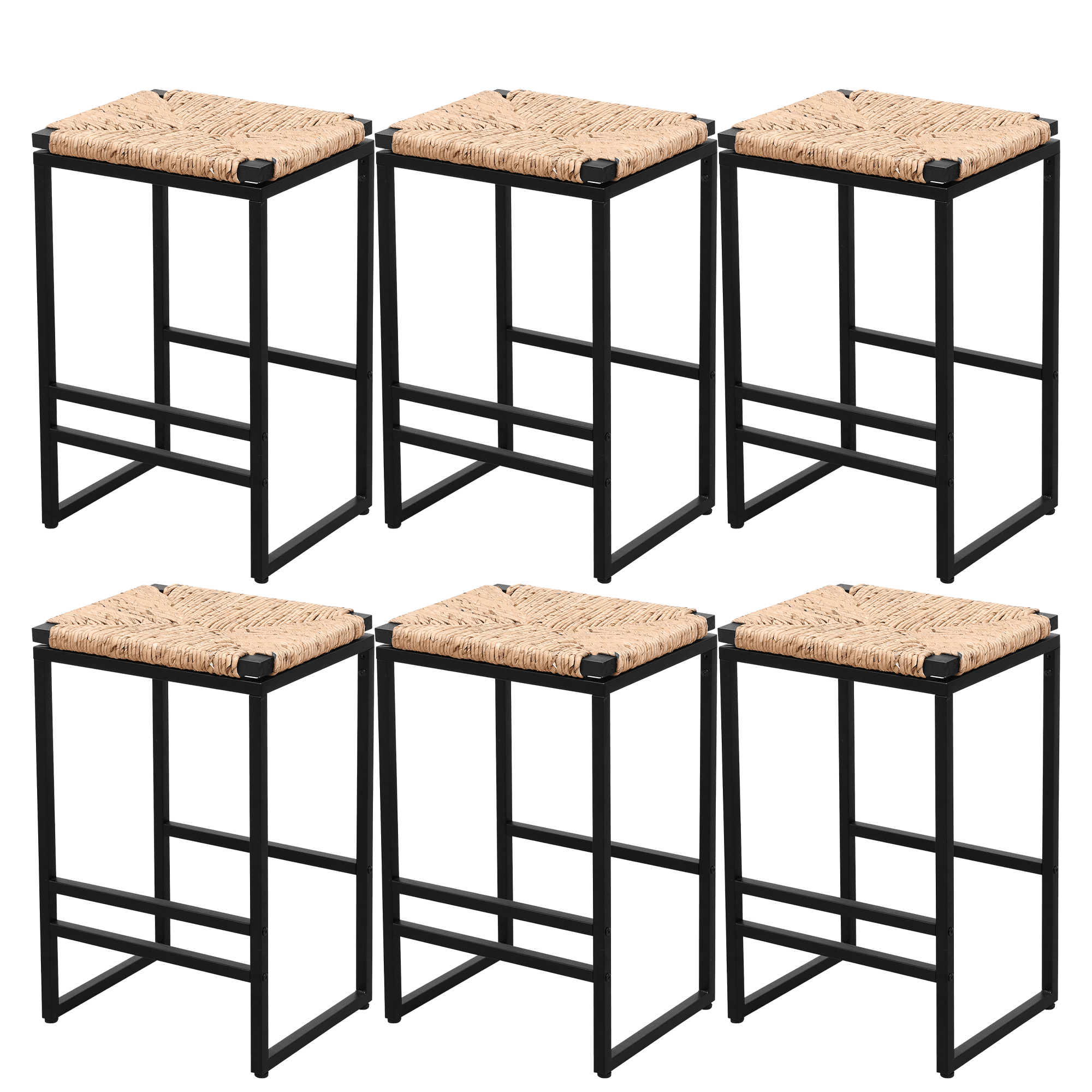 Bar Stools Without Back, Metal Legs, Water Hyacinth Woven Kitchen ...