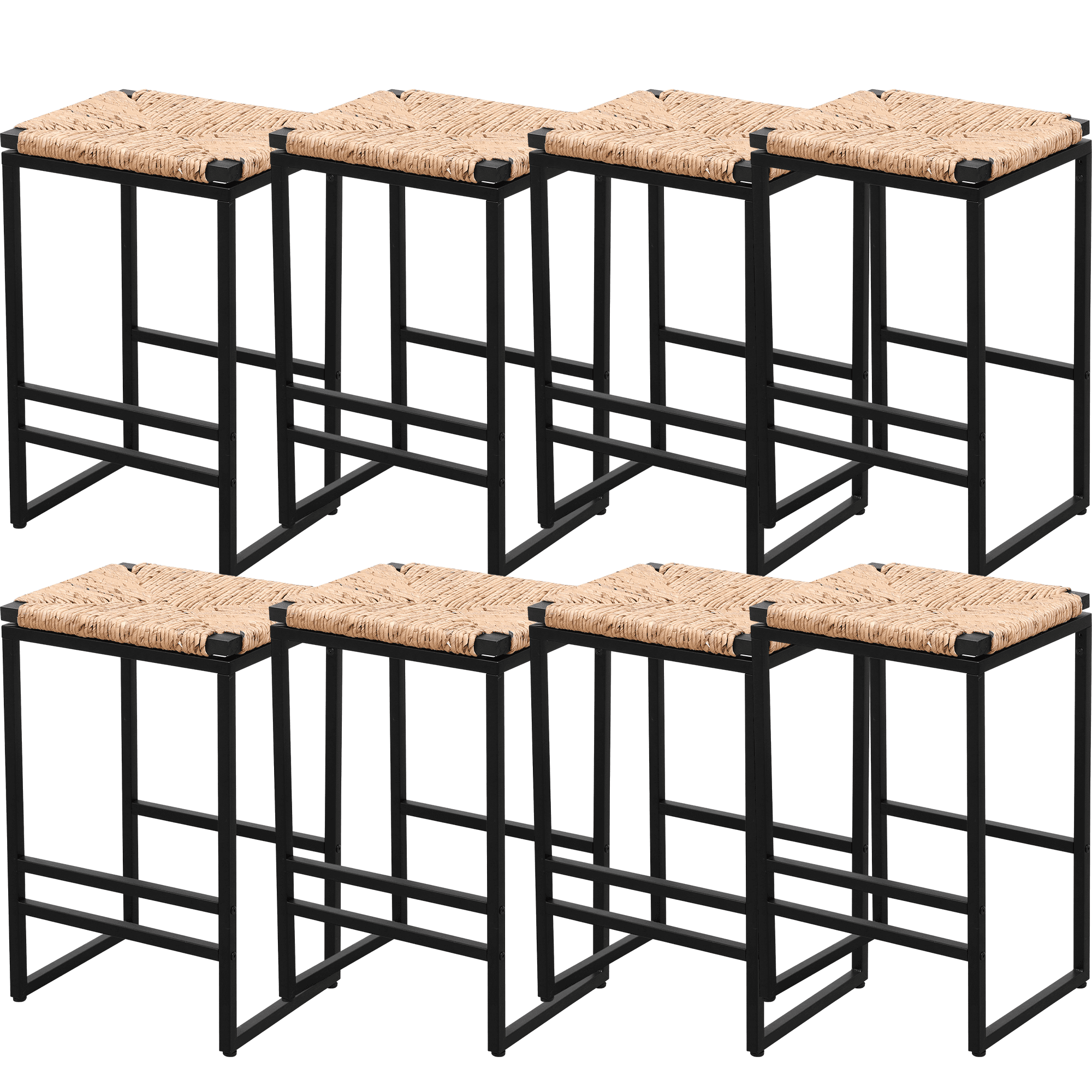 Bar Stools Without Back, Metal Legs, Water Hyacinth Woven Kitchen ...