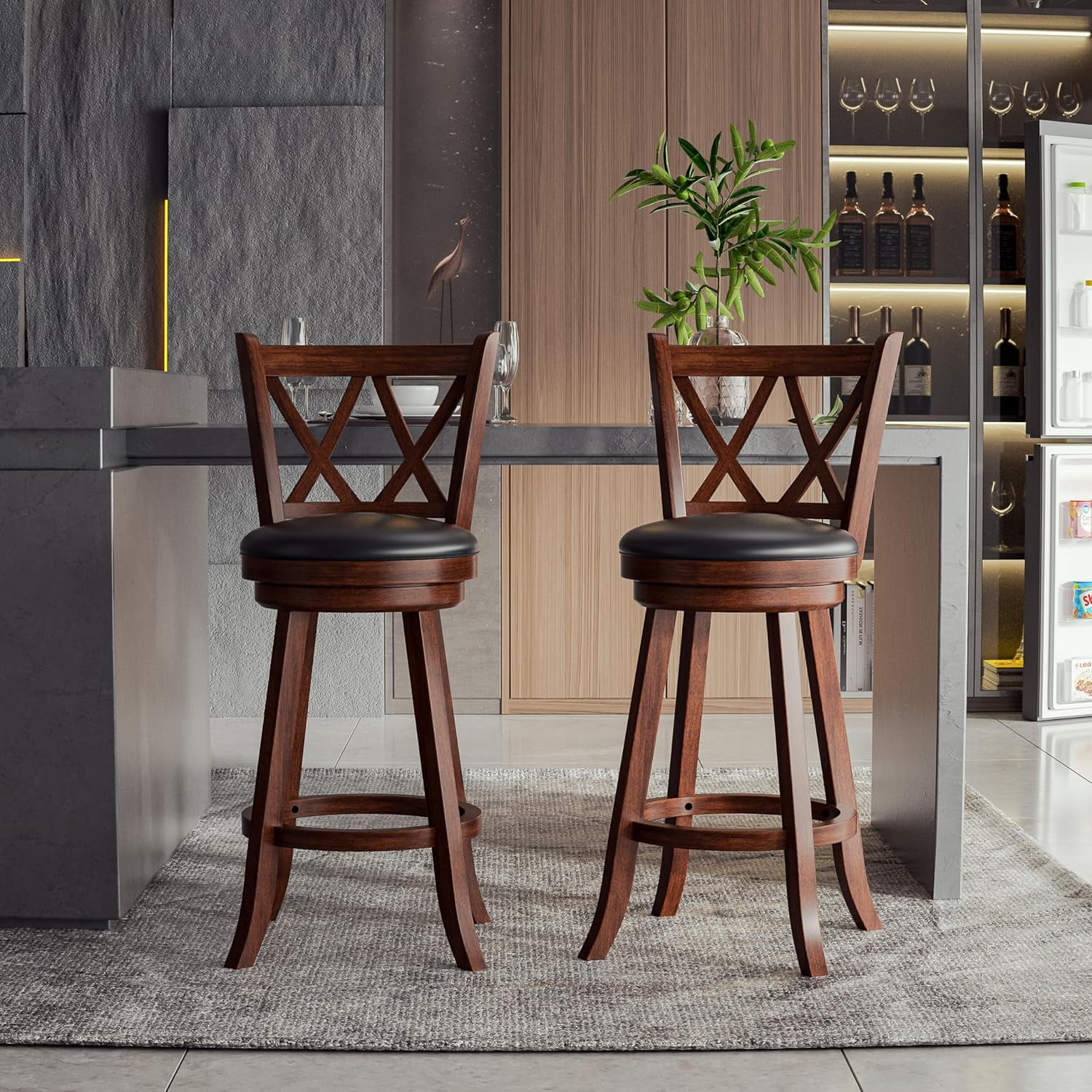 Bar Stools with X-Back, Seat Height Counter Height Swivel Barstools ...