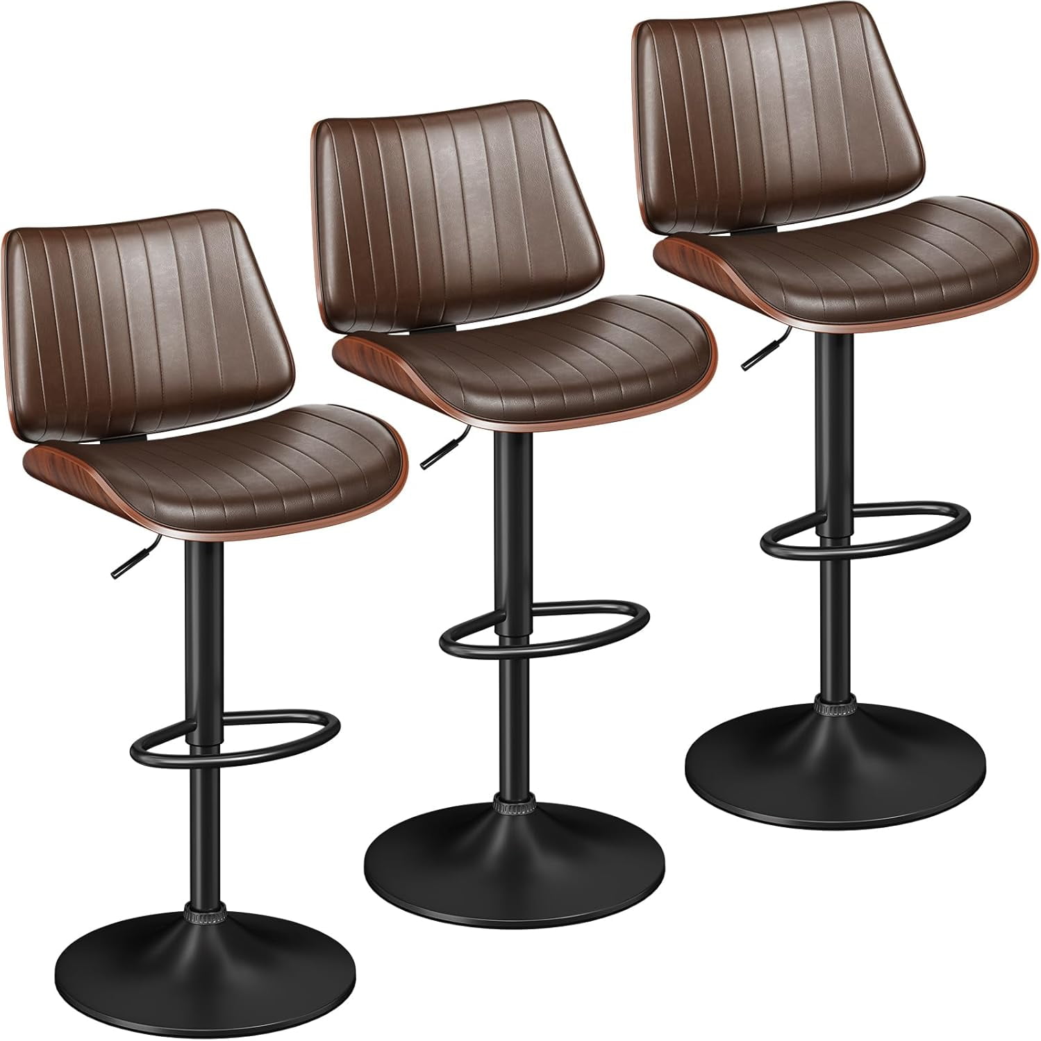 Bar Stools for Counter PU Leather Upholstered Bar Chair with Back and ...