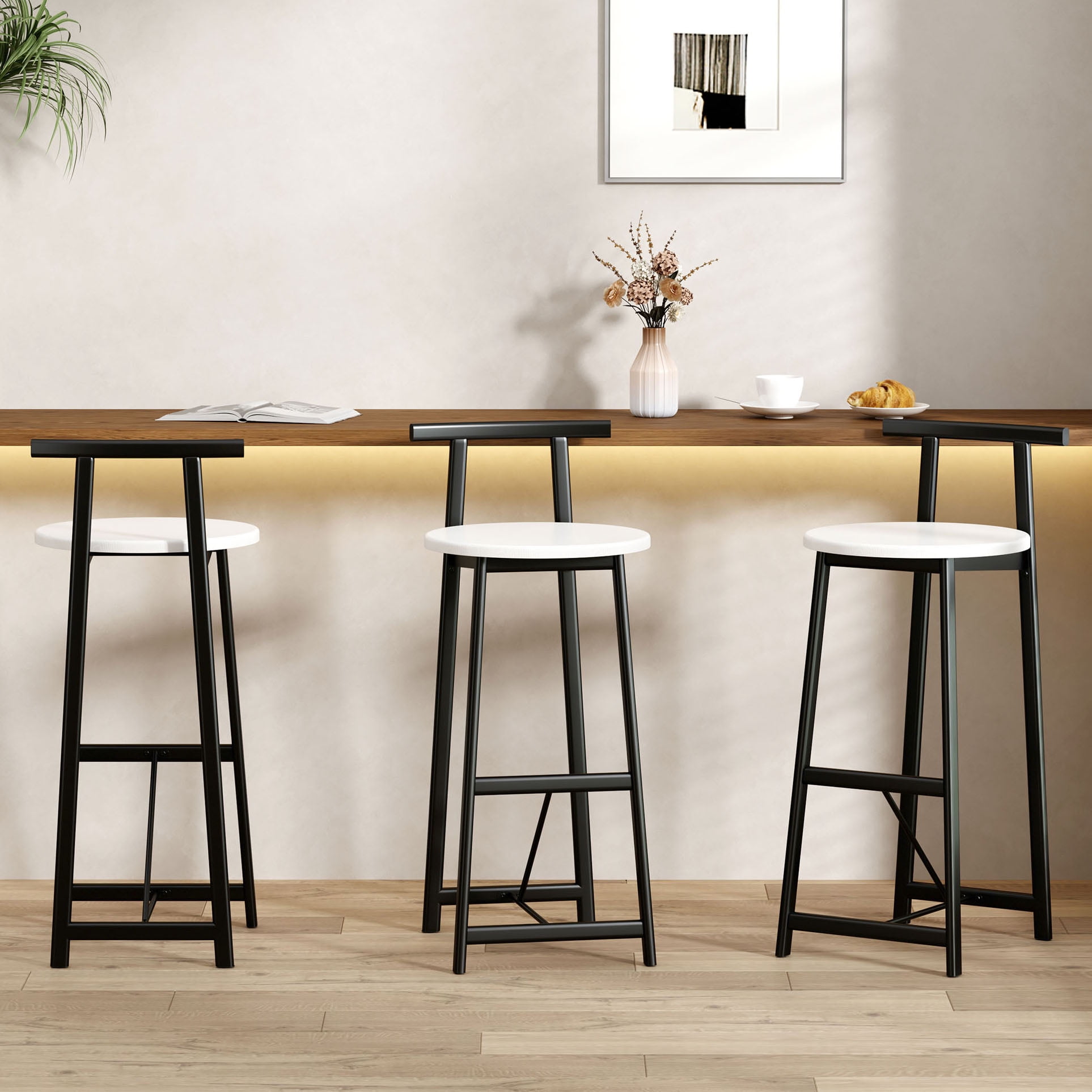 Bar Stools for Kitchen and Dining Room Set of 3 with Comfortable ...