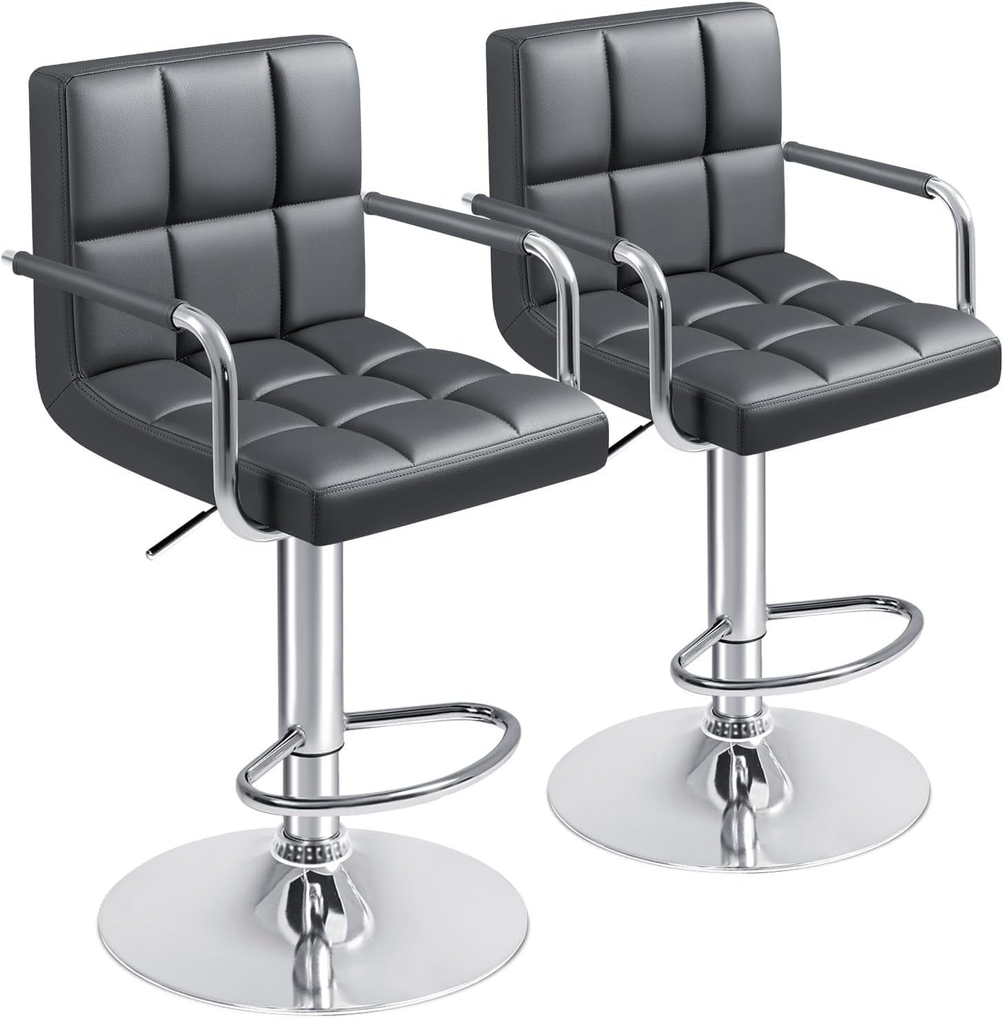 Bar Stools with Armrest Modern PU Leather Swivel Adjustable Hydraulic ...
