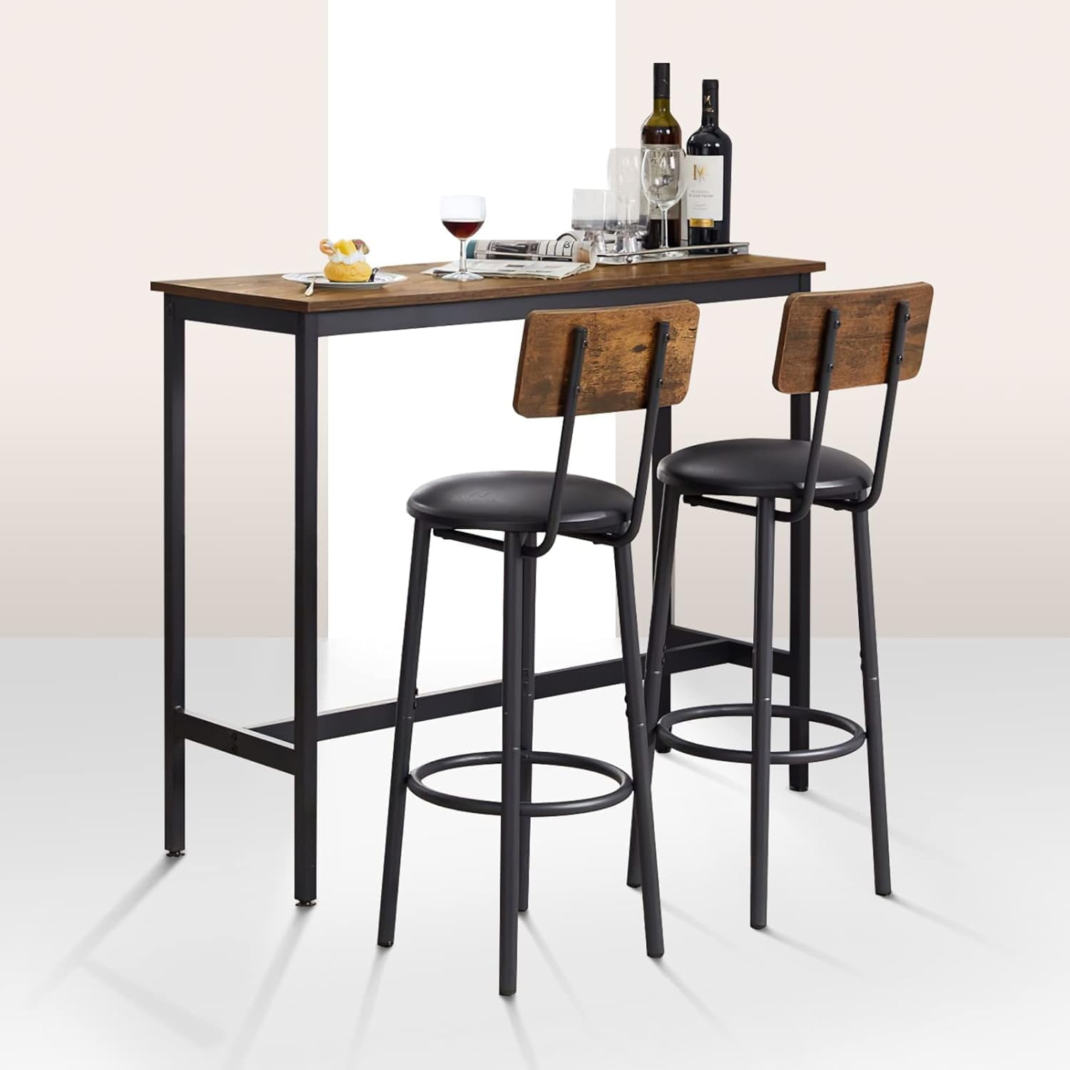 Bar Table and 2 Chairs Set 3-Piece Small Spaces Rectangle Dining ...