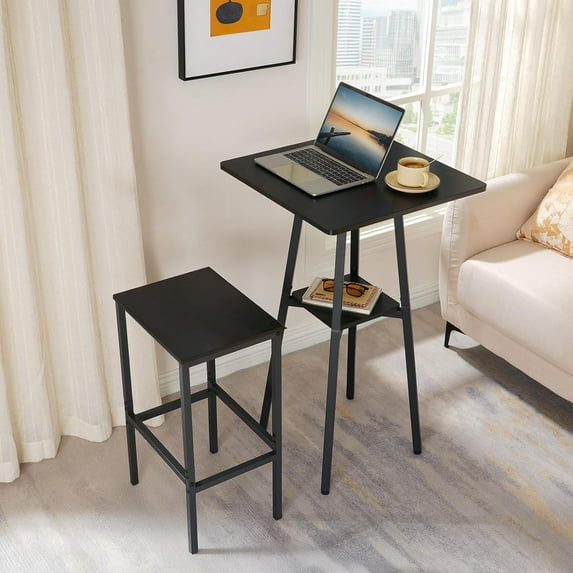 Bar Table, 2-Tier High Top Pub Table, Counter Height Table with Storage ...