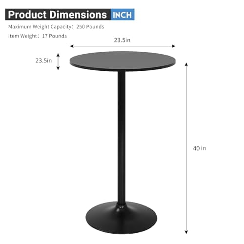 Bar Table 23.5Inch Round Top Cocktail Table 40" H Pub Table with Metal ...